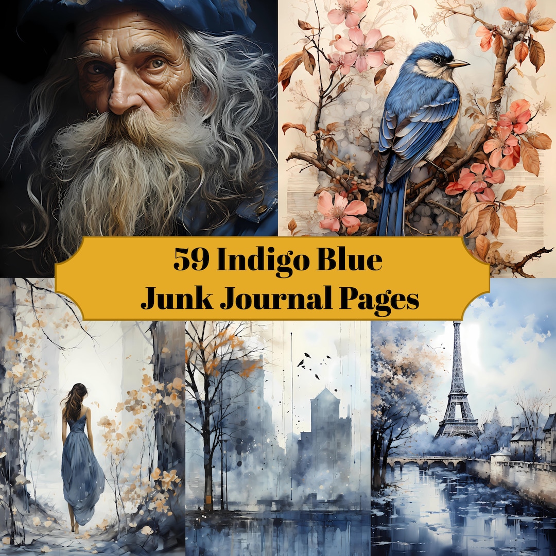 59 Indigo Blue Junk Journal Pages - Colorful Junk Journal for ...