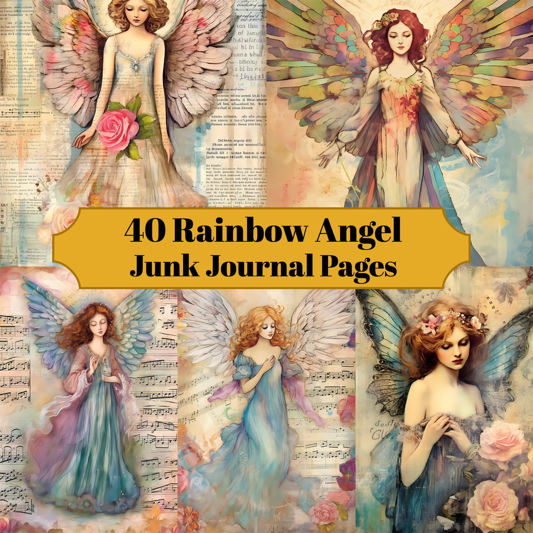 40 Rainbow Angel Junk Journal Pages - Printable Vintage Angel Junk ...