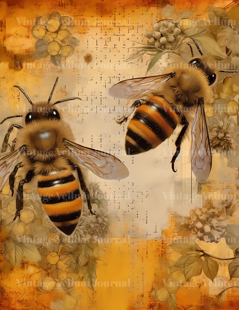 20 Bee Farm Junk Journal Pages - Printable Beekeeper Junk Journal for ...