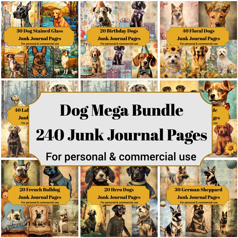 MEGA Dog Junk Journal Pages Bundle 240 Dog Printables for Scrapbooks ...