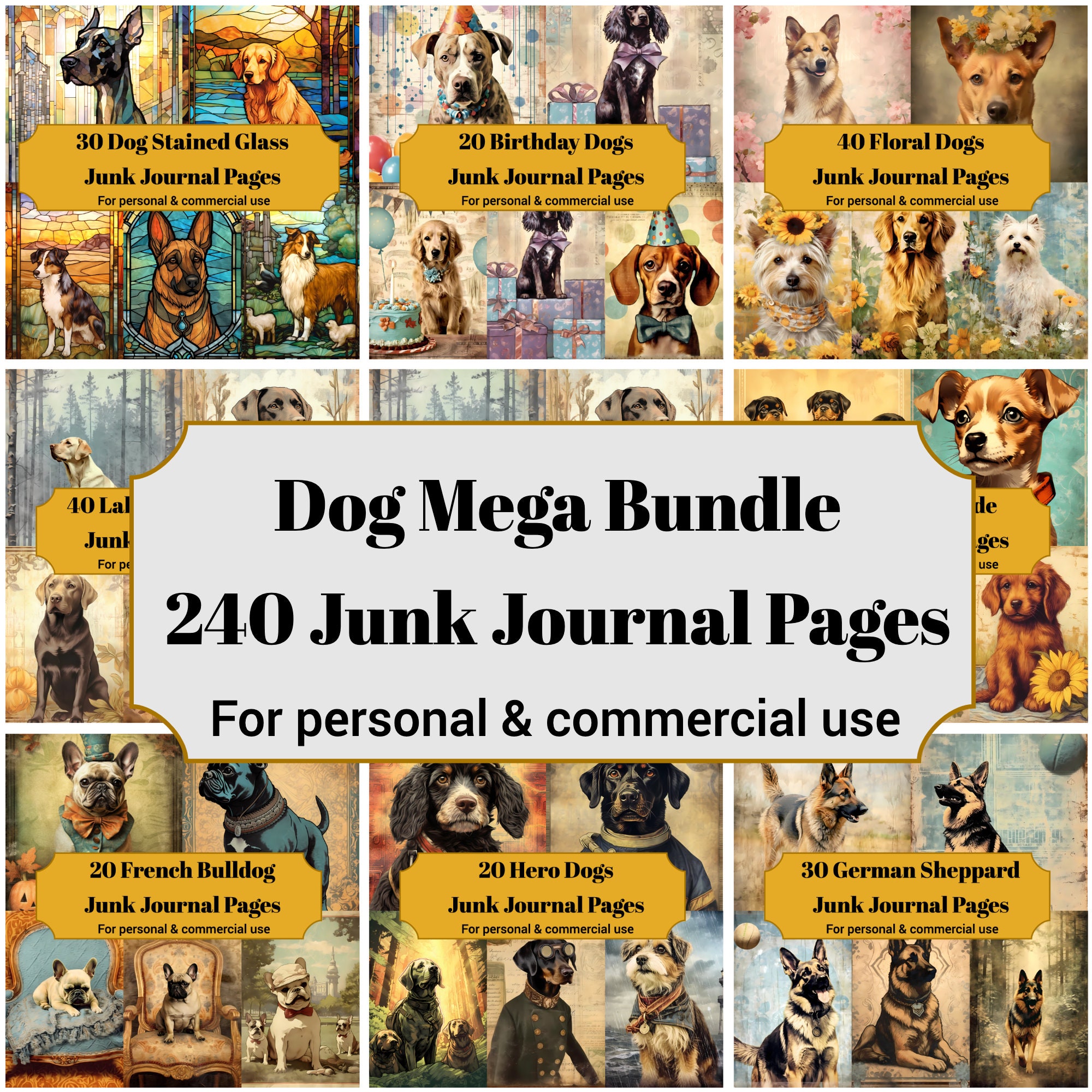 MEGA Dog Junk Journal Pages Bundle - 240 Dog Printables for Scrapbooks ...
