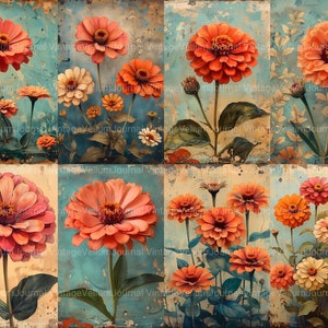 80 Zinnias Flowers Journal Pages - Floral Junk Journal for Scrapbooks ...