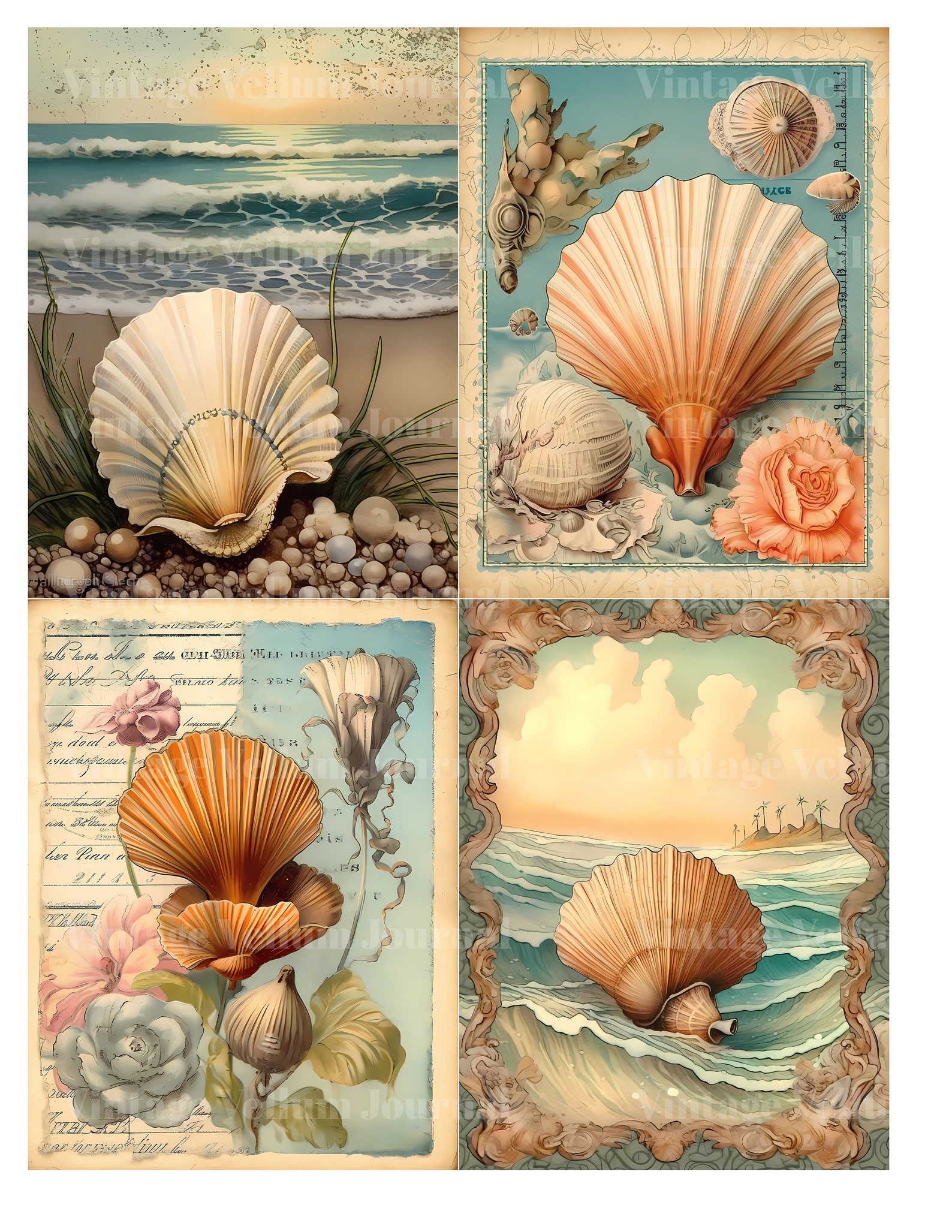 40 Sea Shell Journal Pages Printable Sea Shells Junk Journal - Etsy