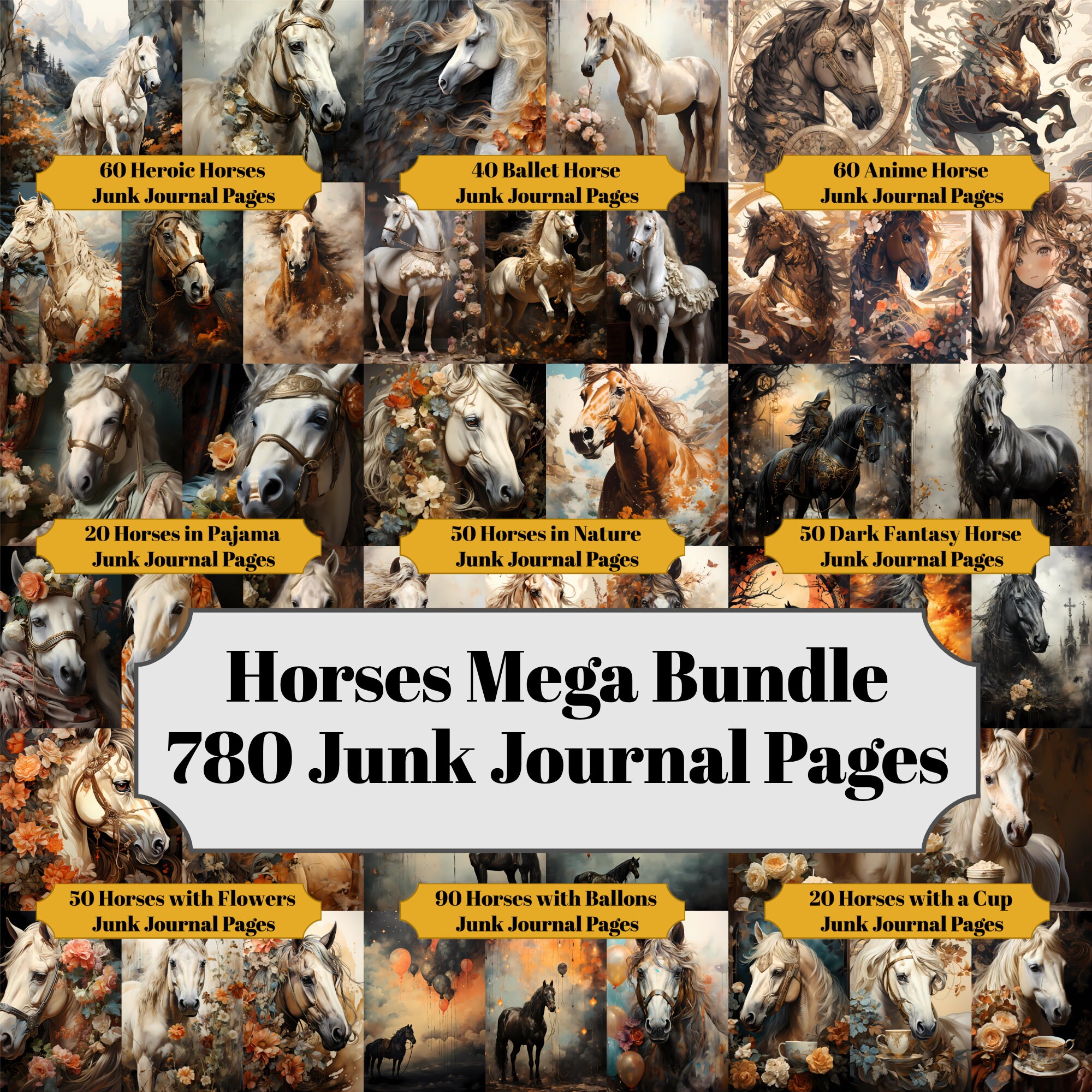 MEGA Horses Junk Journal Pages Bundle - 780 Animal Printables for ...