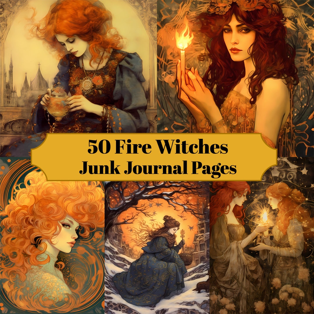 50 Fire Witches Junk Journal Pages - Printable Vintage Witch Junk ...