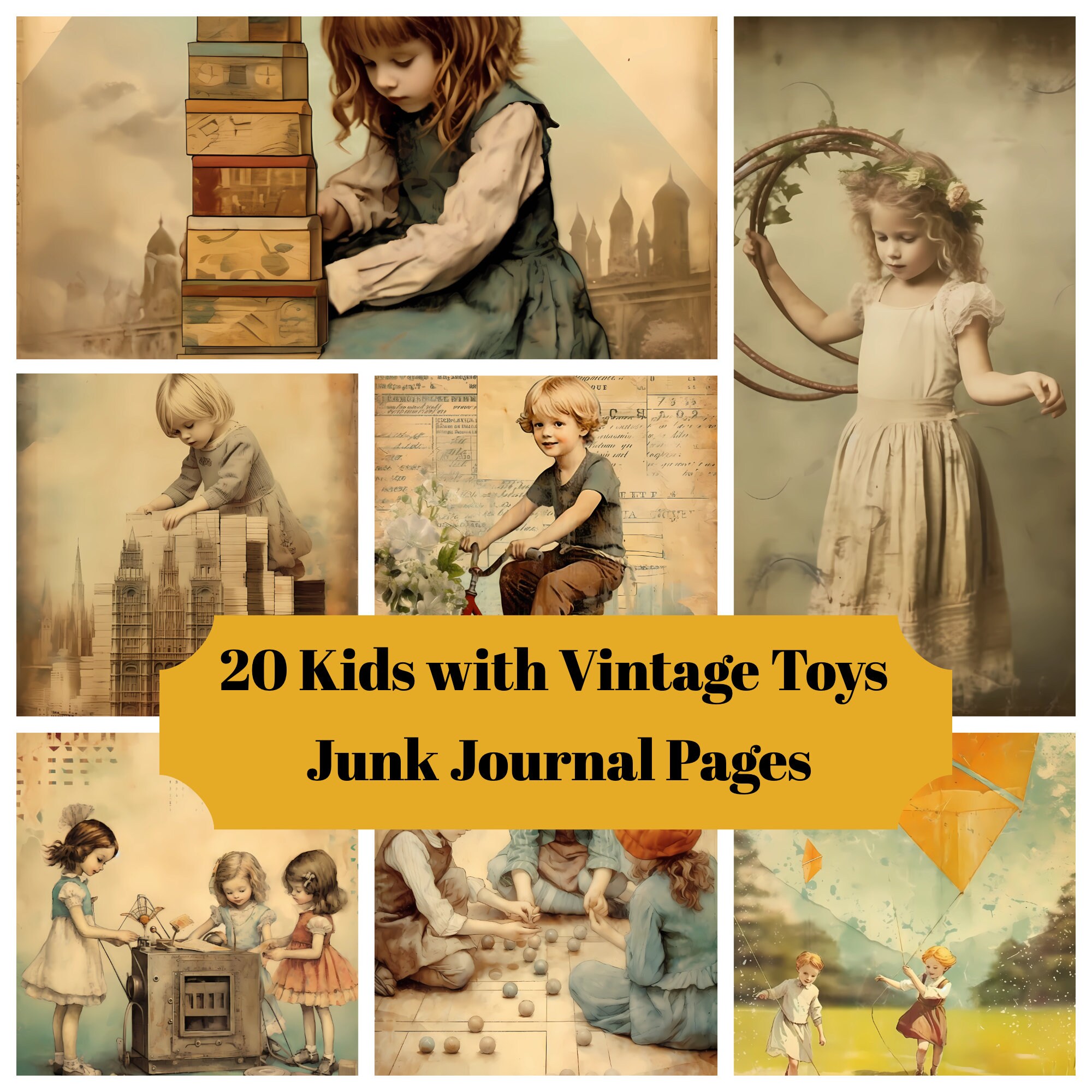 20 Kids Playing Junk Journal Pages Printable Kid Junk Journal for ...