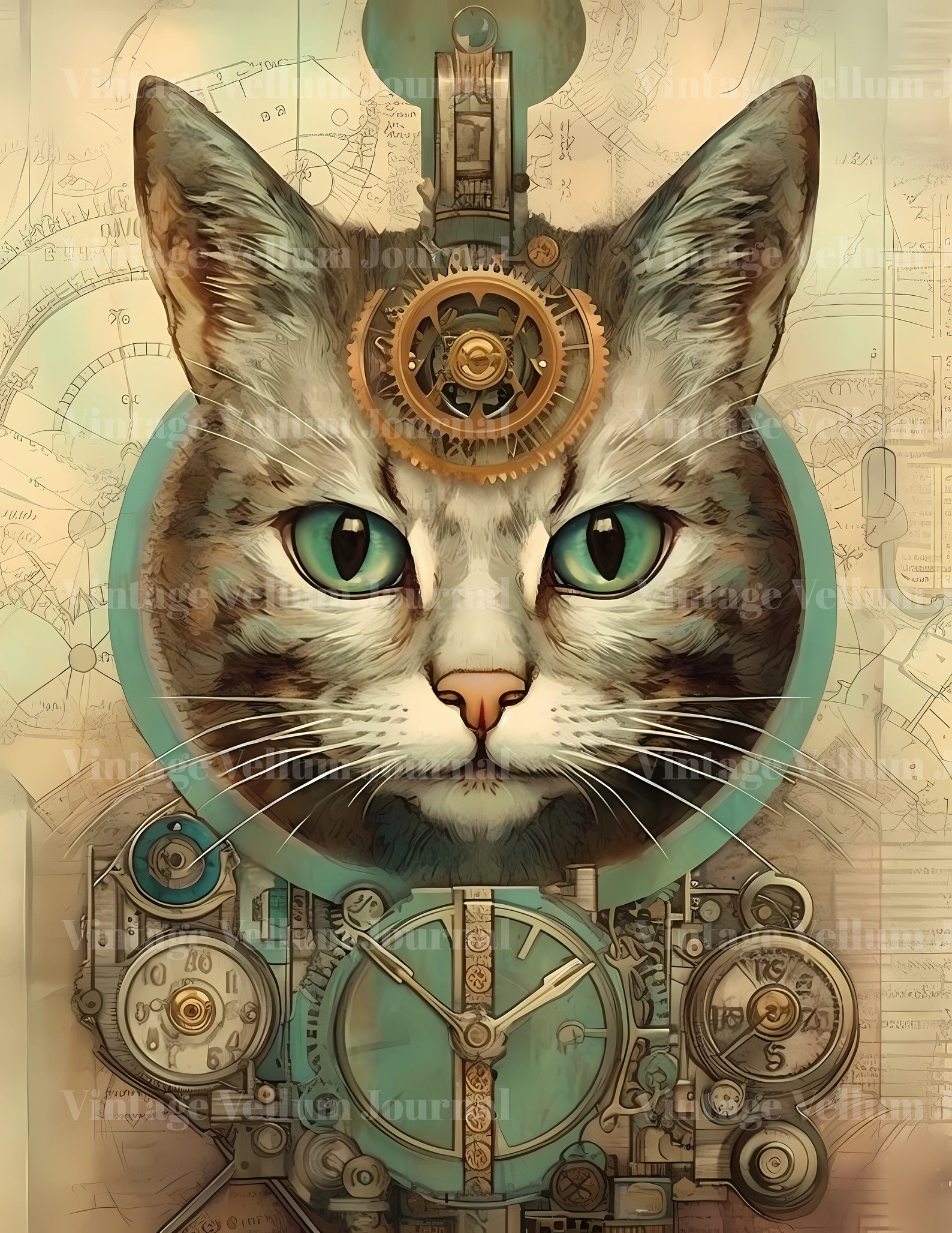 40 Steampunk Cat Junk Journal Pages Printable Steampunk Cats - Etsy