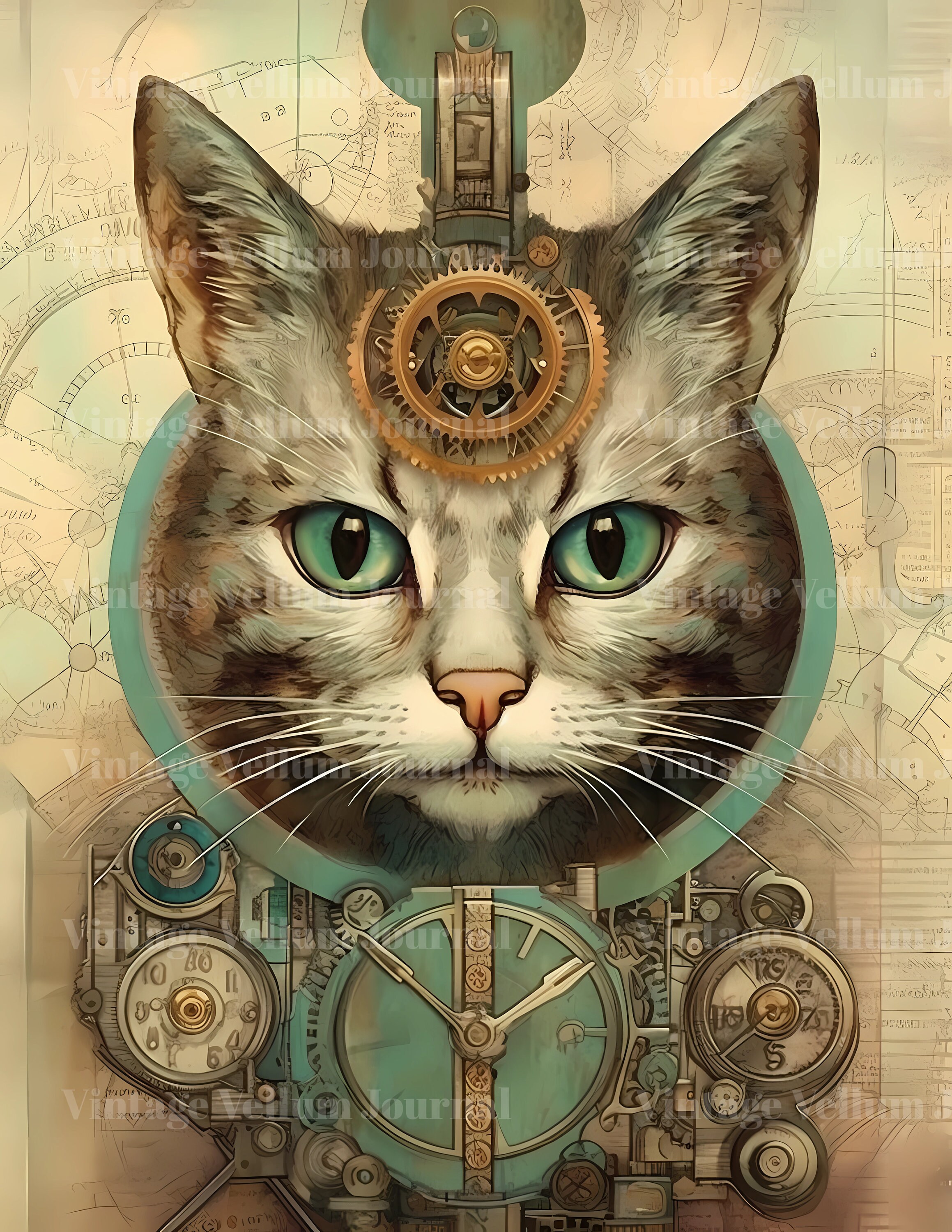 40 Steampunk Cat Junk Journal Pages Printable Steampunk Cats - Etsy