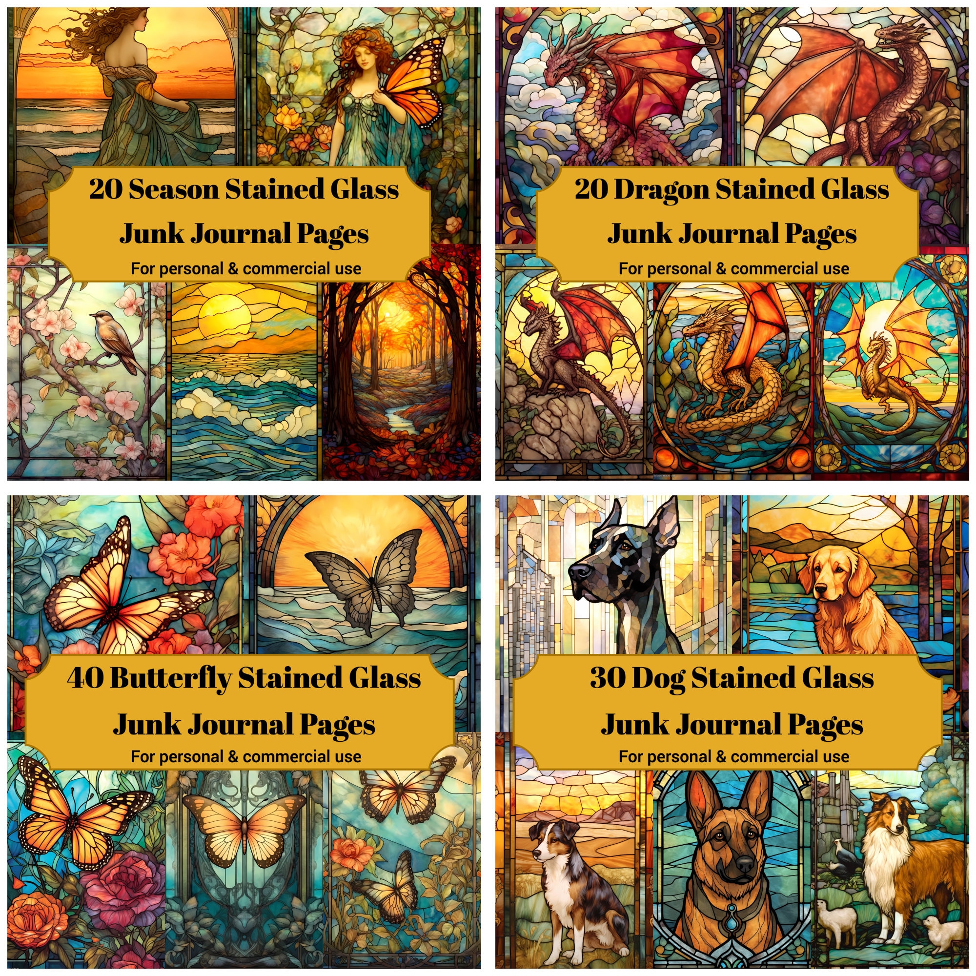 MEGA Stained Glass Junk Journal Pages Bundle 280 Stained Glass ...