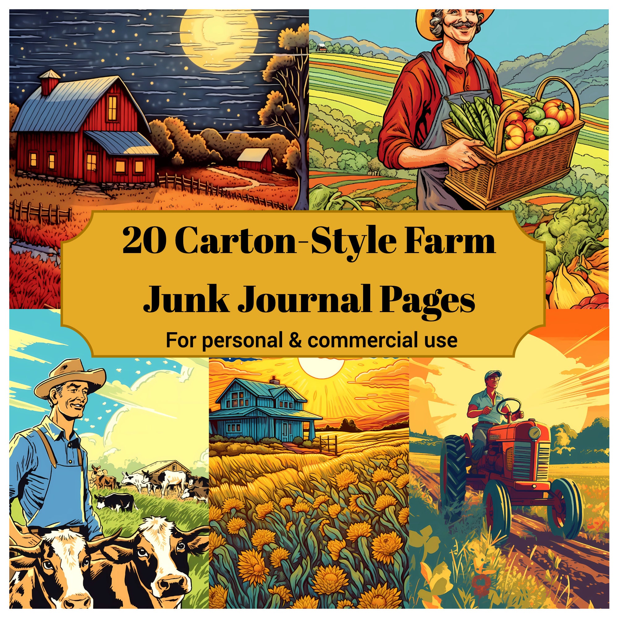 20 Carton-style Farm Junk Journal Pages Printable Farming - Etsy