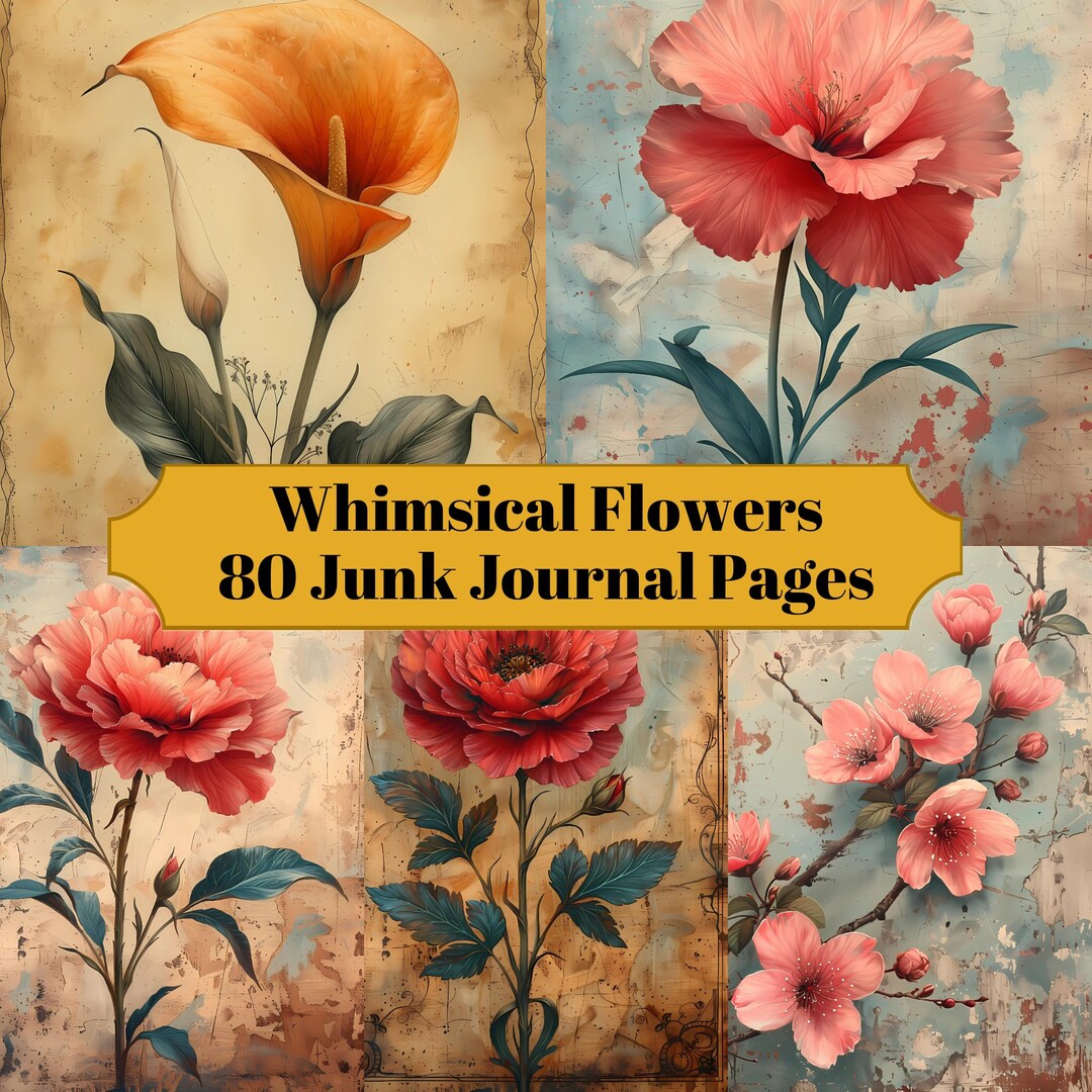 80 Whimsical Flowers Journal Pages - Floral Junk Journal for Scrapbooks ...