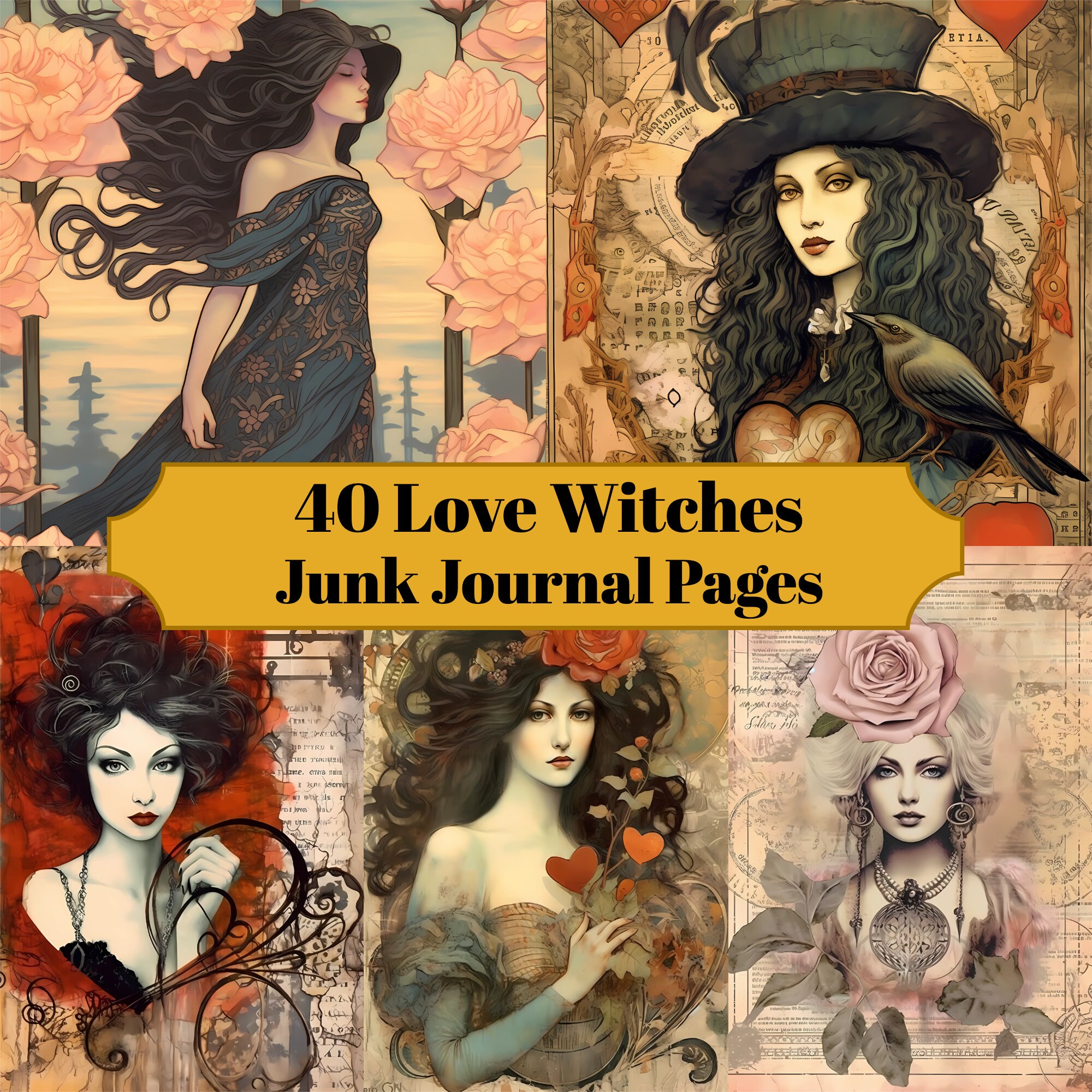 40 Love Witches Junk Journal Pages Printable Vintage Witch Junk Journal ...