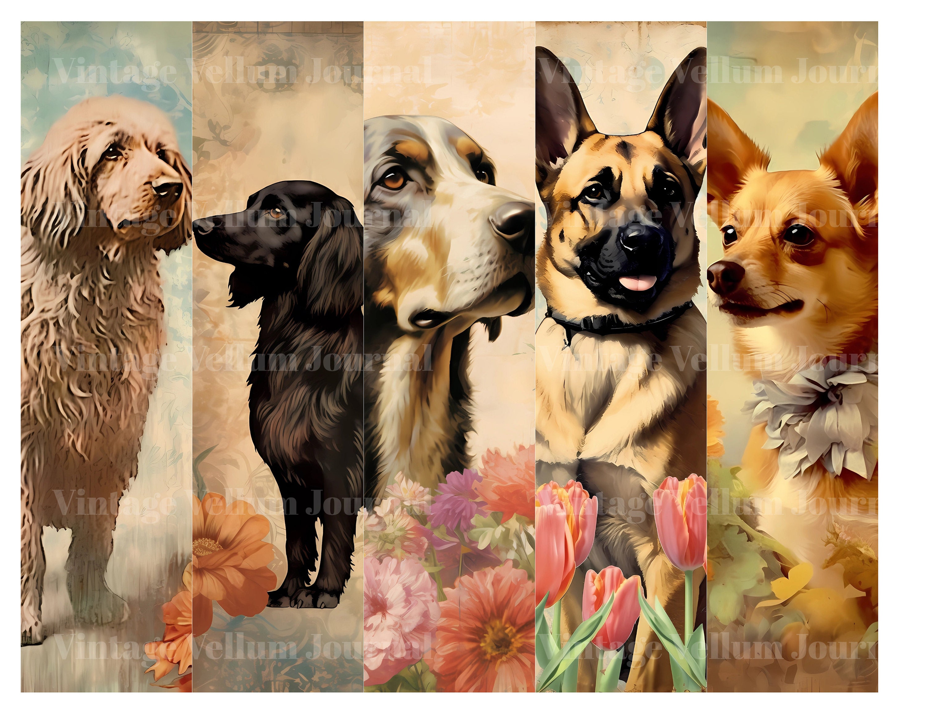 40 Flower Dog Junk Journal Pages - Printable Floral Dogs Junk Journal ...