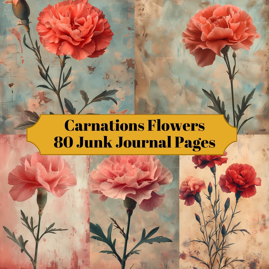 80 Carnations Flowers Journal Pages - Floral Junk Journal for ...