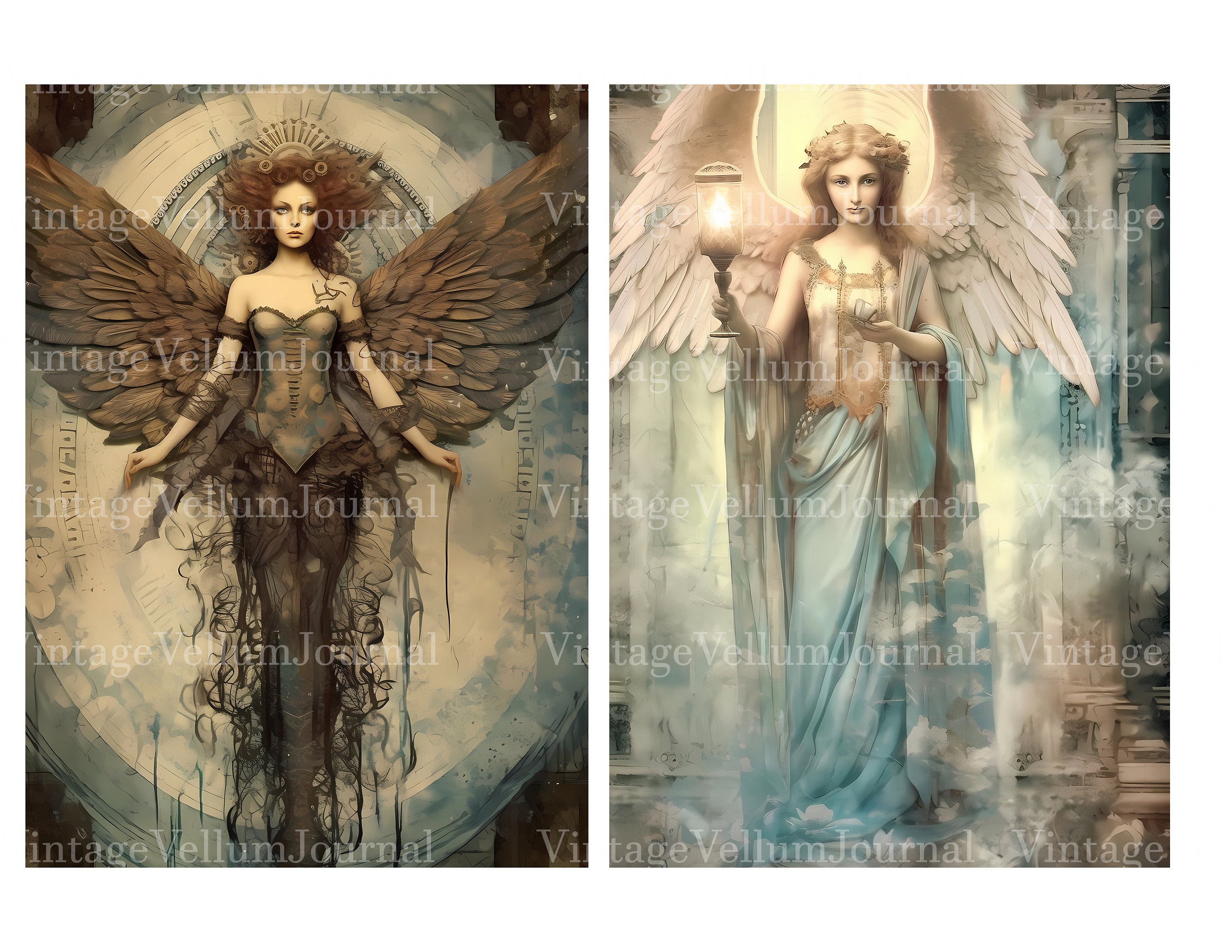 20 Gothic Angel Junk Journal Pages - Printable Vintage Angel Junk ...
