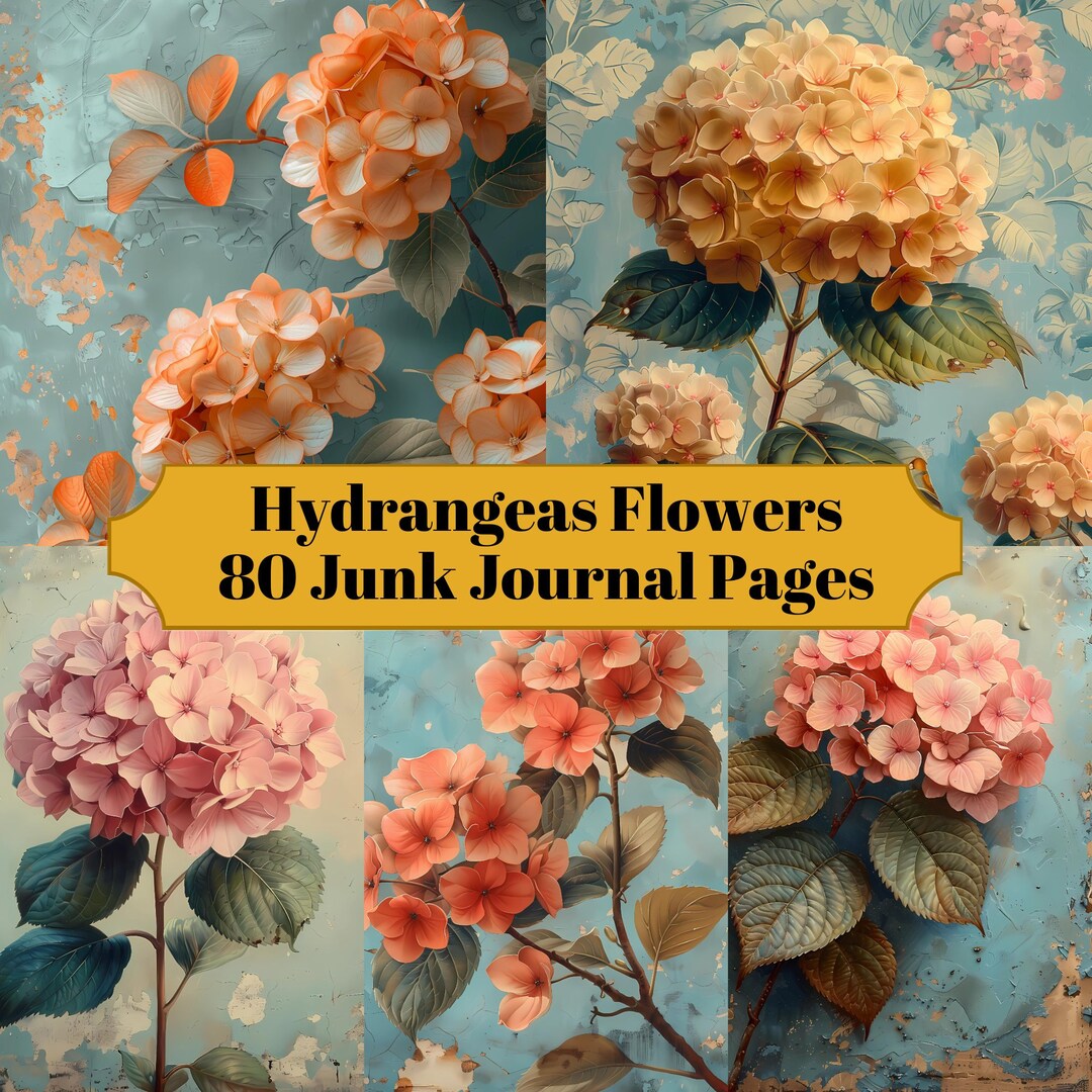 80 Hydrangeas Flowers Journal Pages - Floral Junk Journal for ...