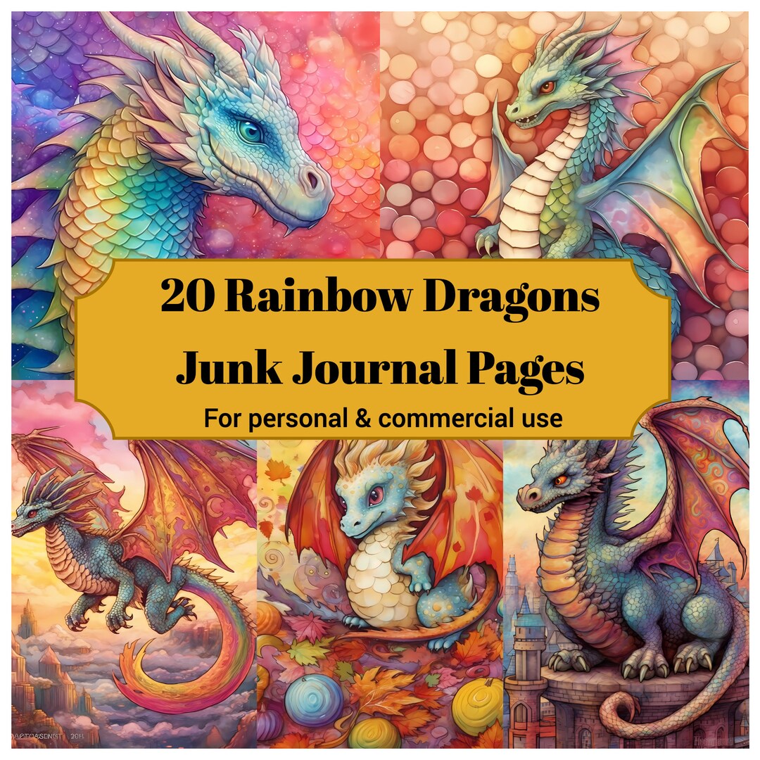 20 Rainbow Dragon Junk Journal Pages - Printable Dragon Junk Journal ...