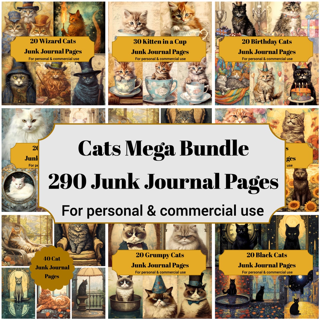 MEGA Cat Junk Journal Pages Bundle - 290 Cat Printables for Scrapbooks ...