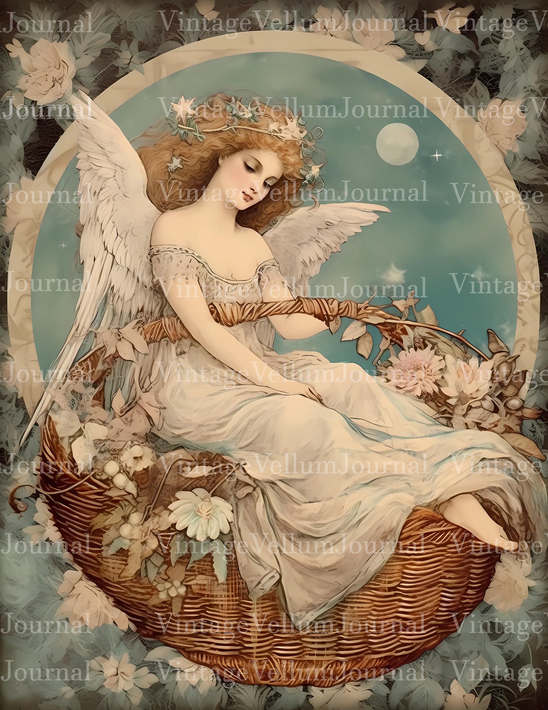 30 Moon Angel Junk Journal Pages Printable Vintage Angel - Etsy