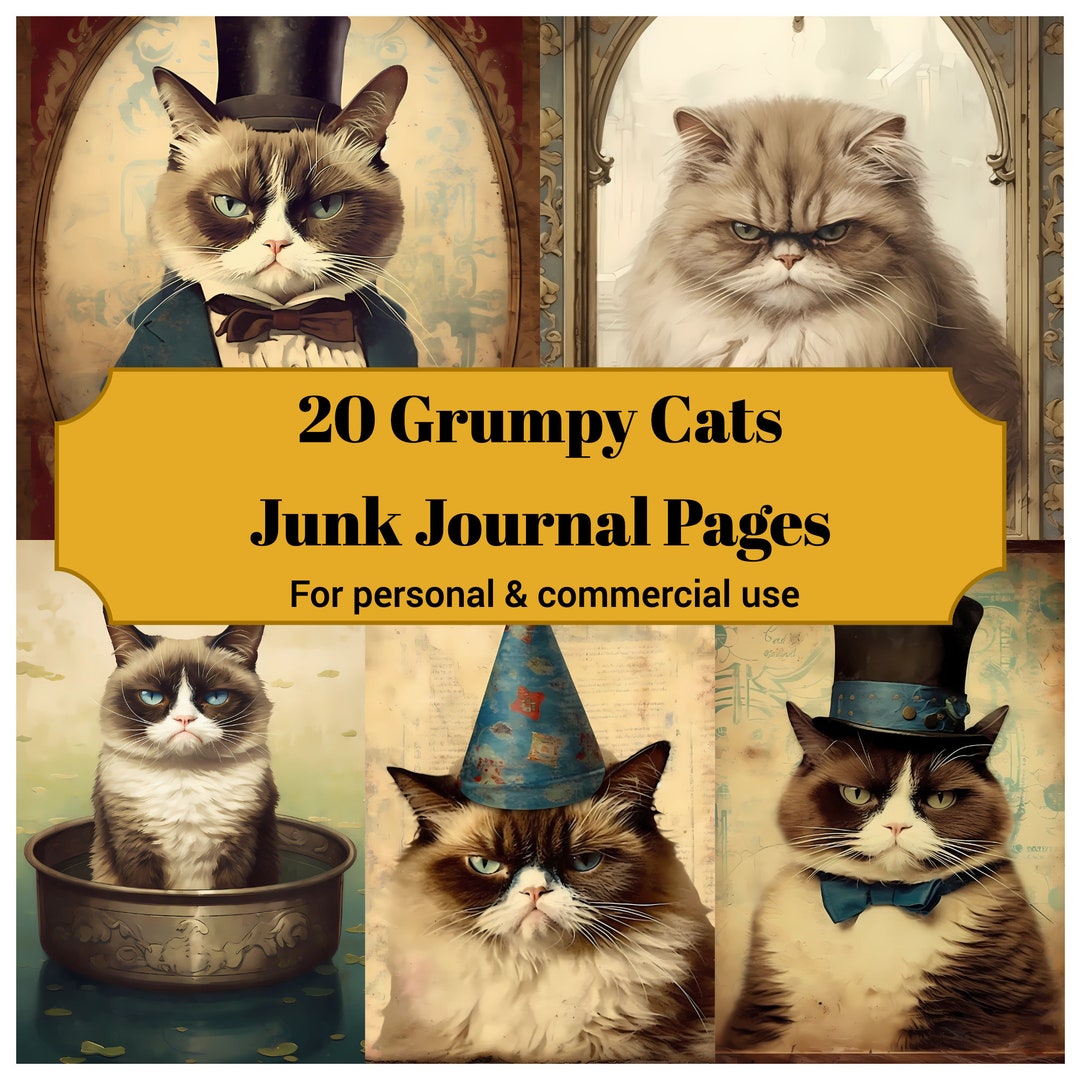 20 Grumpy Cat Junk Journal Pages - Printable Grumpy Cats Junk Journal for Scrapbook - Digital ...