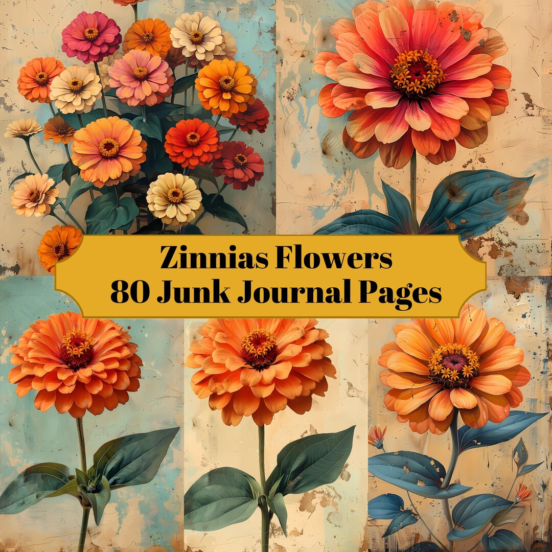 80 Zinnias Flowers Journal Pages - Floral Junk Journal for Scrapbooks ...