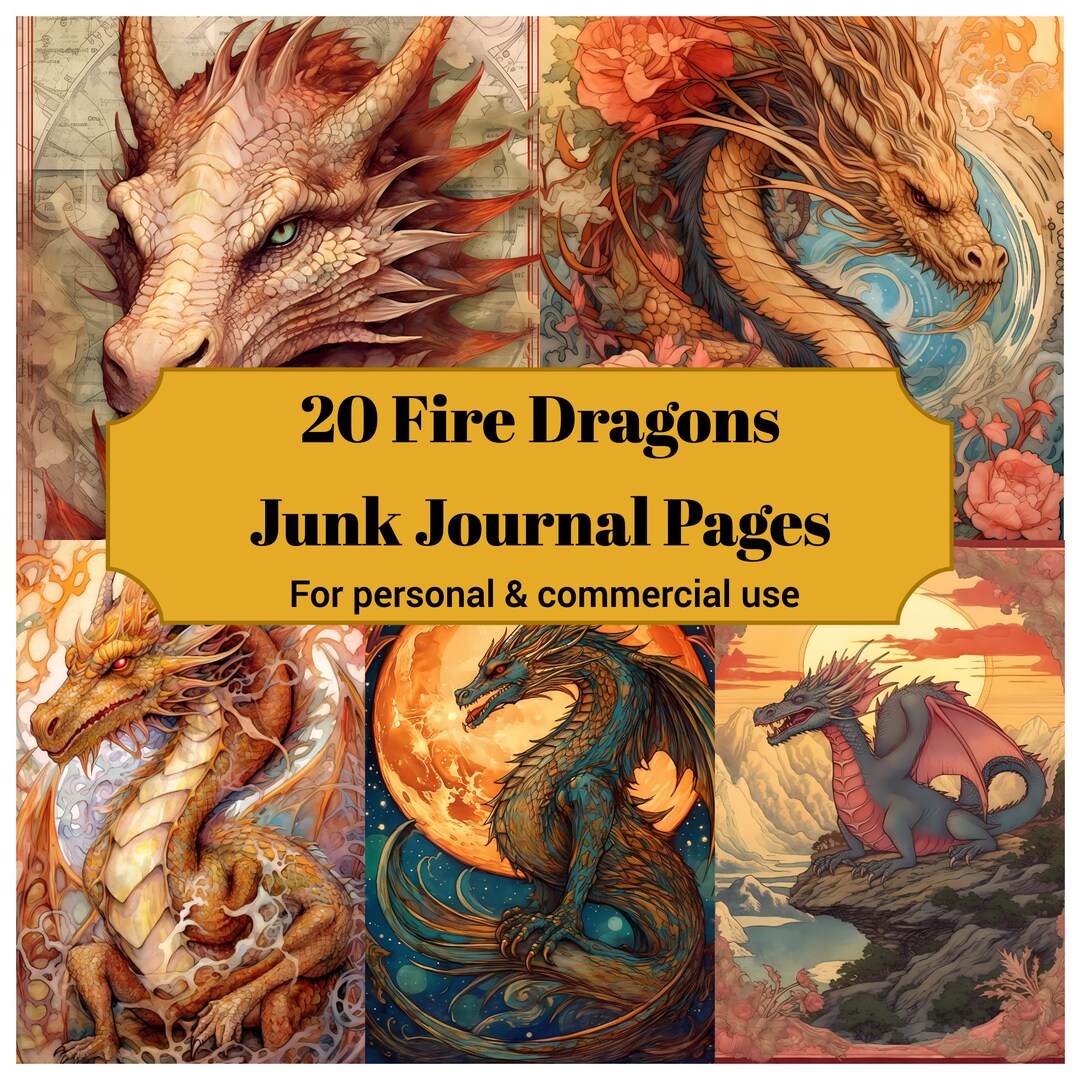 20 Fire Dragon Junk Journal Pages - Printable Dragon Junk Journal for ...