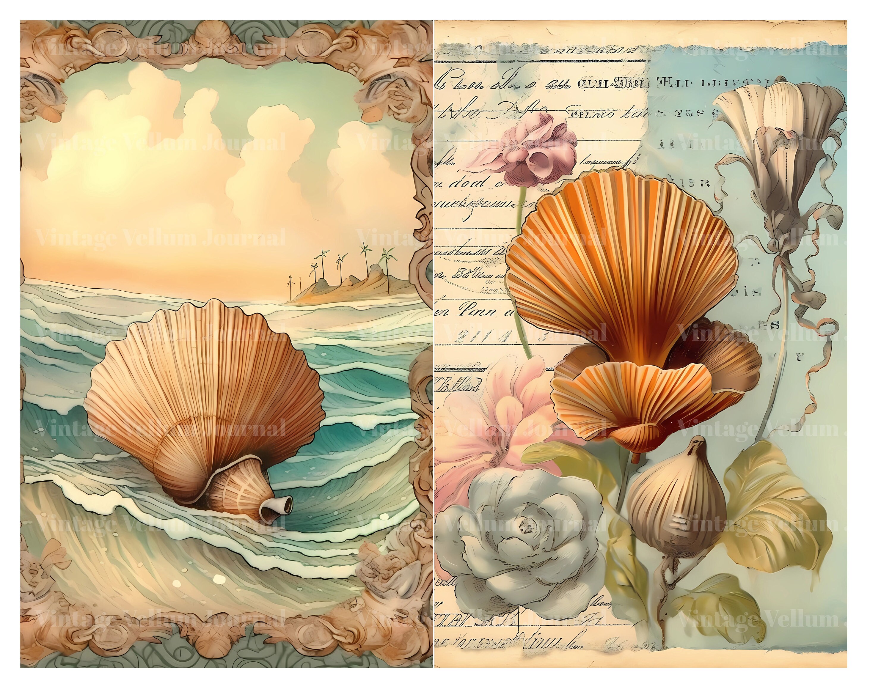 40 Sea Shell Journal Pages Printable Sea Shells Junk Journal - Etsy