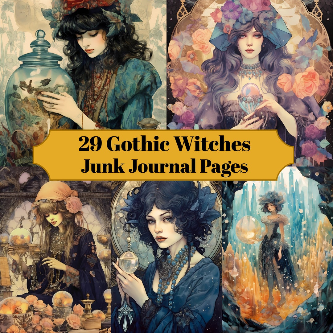 20 Crystal Witches Junk Journal Pages - Printable Vintage Witch Junk ...