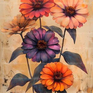 80 Zinnias Flowers Journal Pages - Floral Junk Journal for Scrapbooks ...