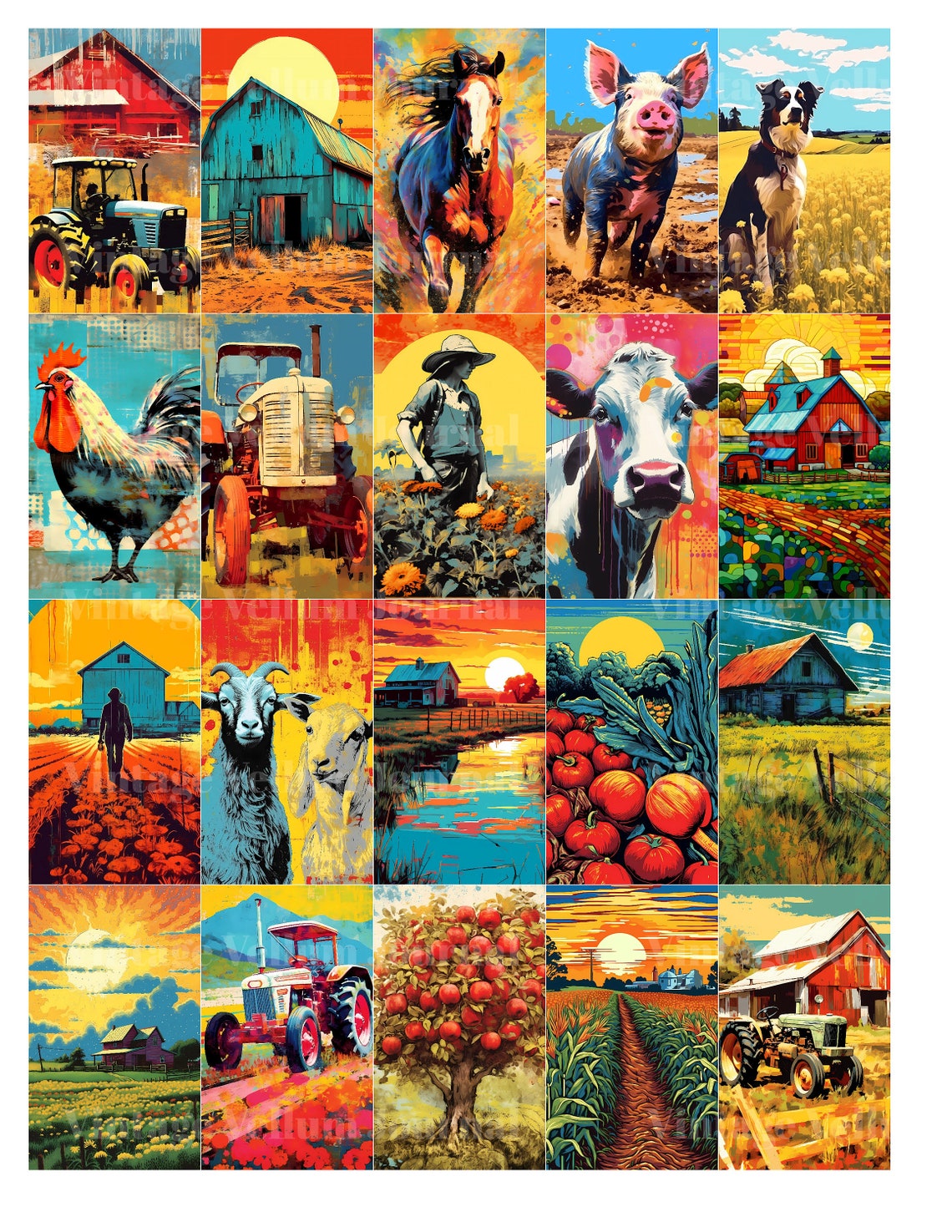 20 Pop-art Farm Junk Journal Pages - Printable Farming Junk Journal for ...