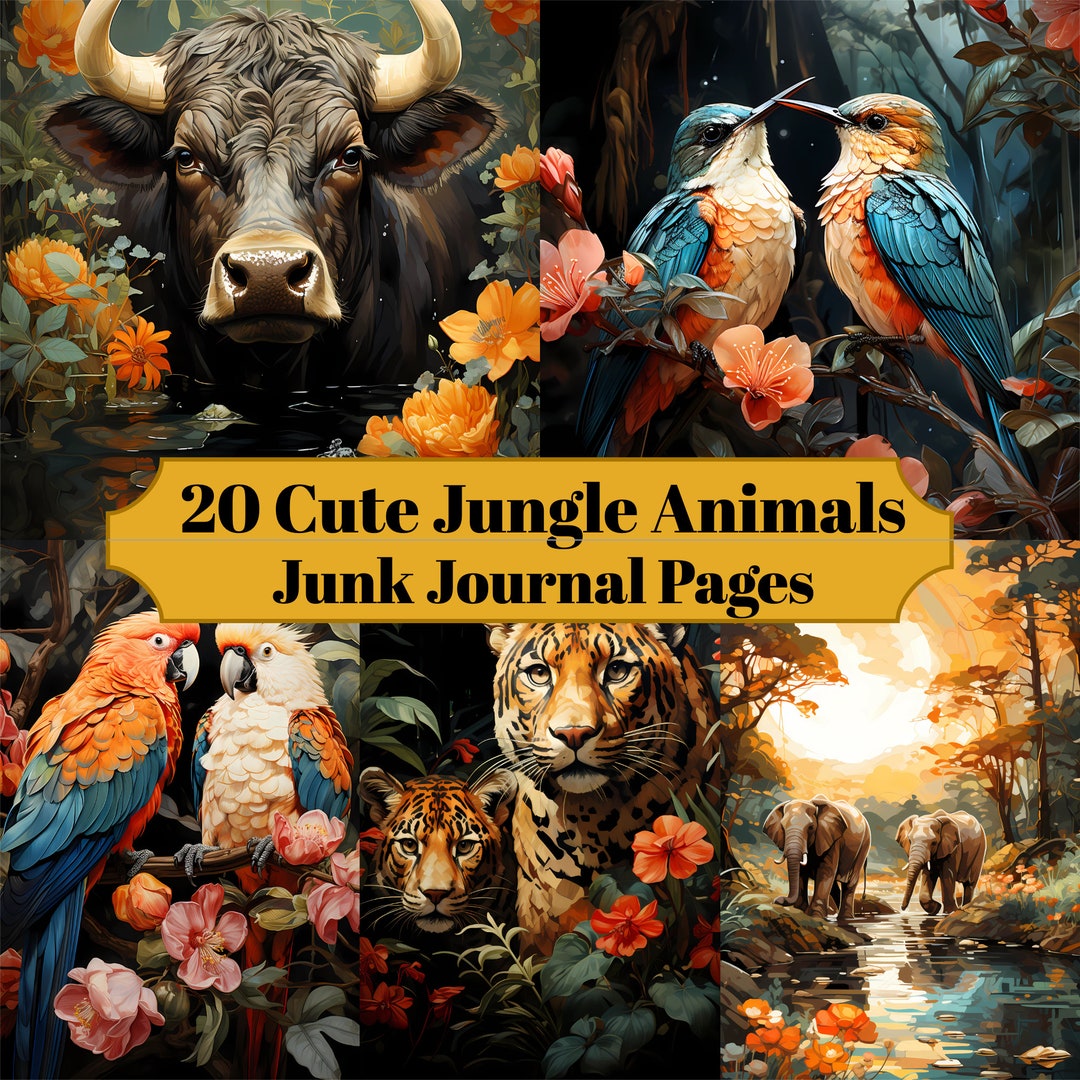 20 Cute Jungle Animal Junk Journal Pages - Printable Jungle Junk ...