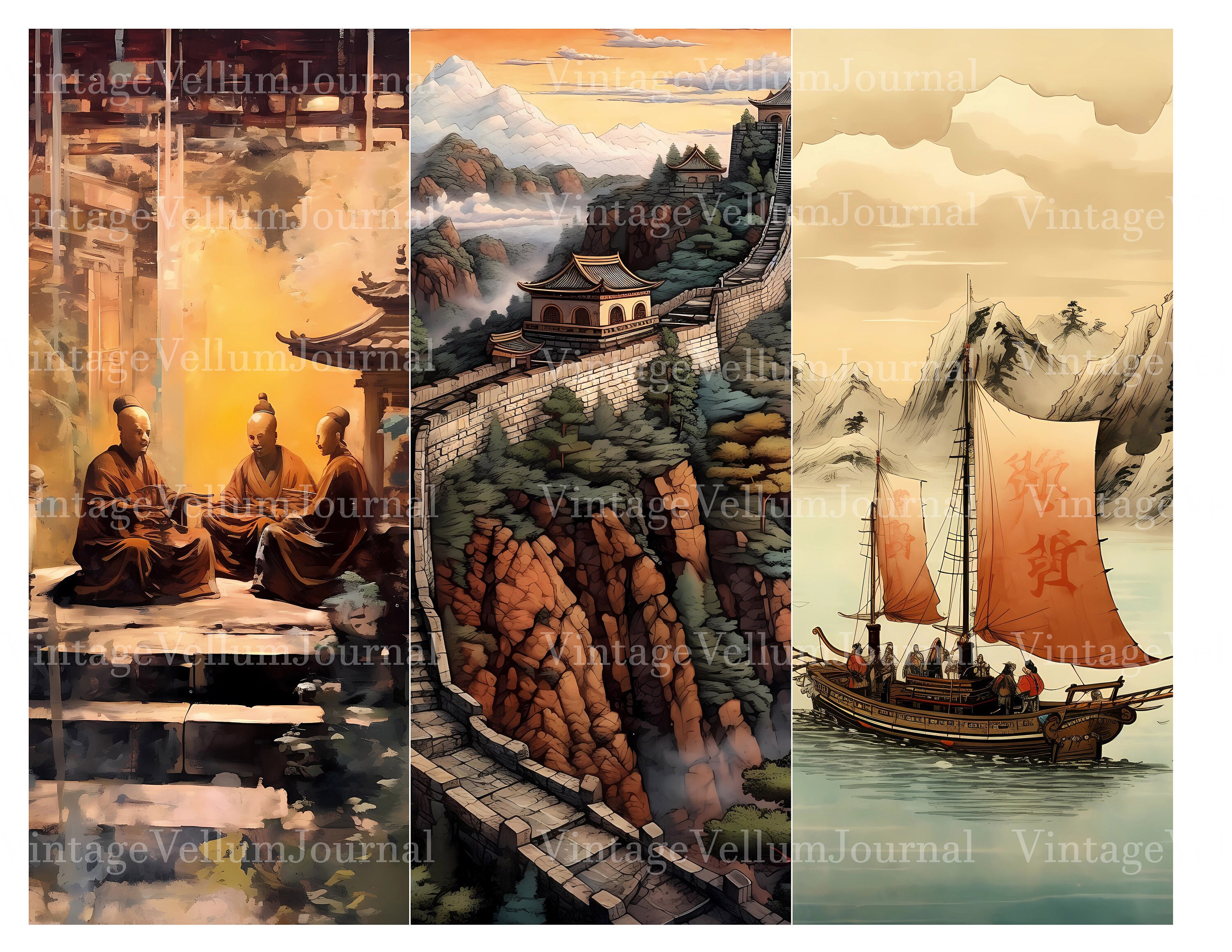30 Chinese Dynasty Junk Journal Pages - Printable Chinese Junk Journal ...
