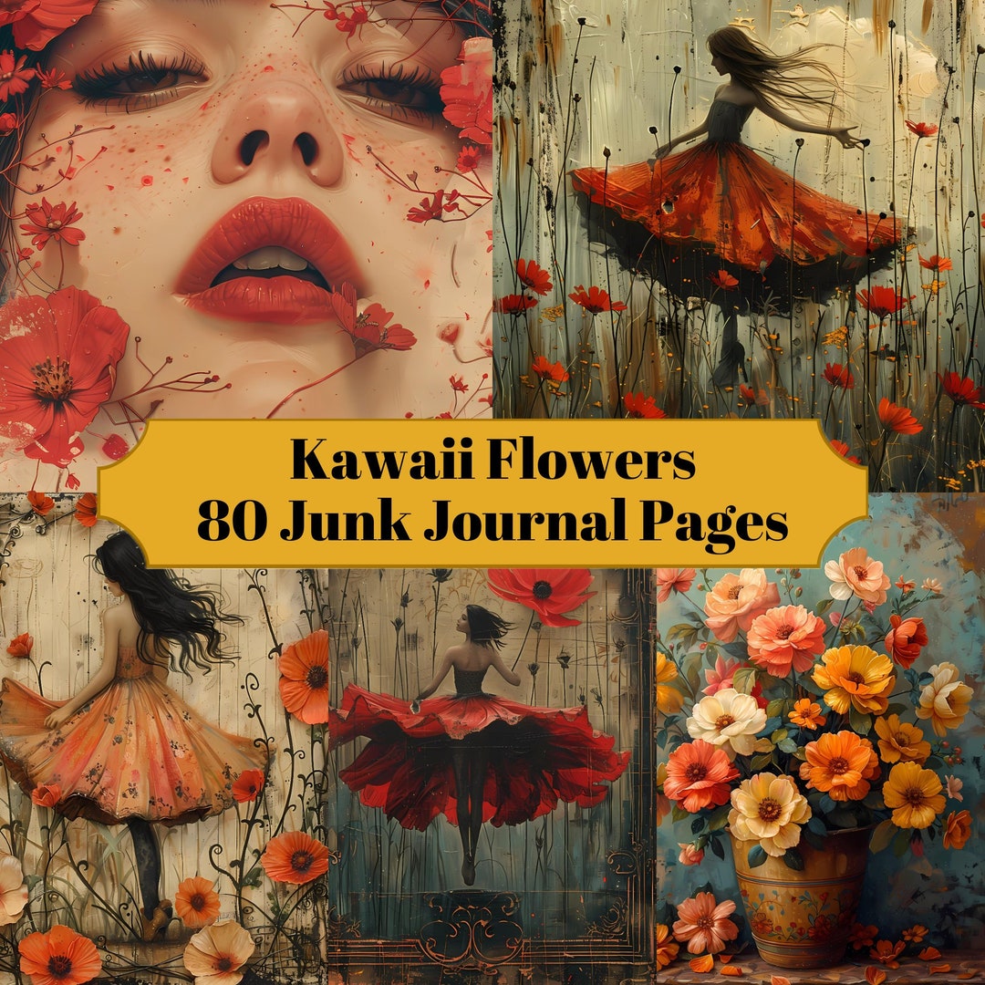 80 Kawaii Flowers Journal Pages - Floral Junk Journal for Scrapbooks ...