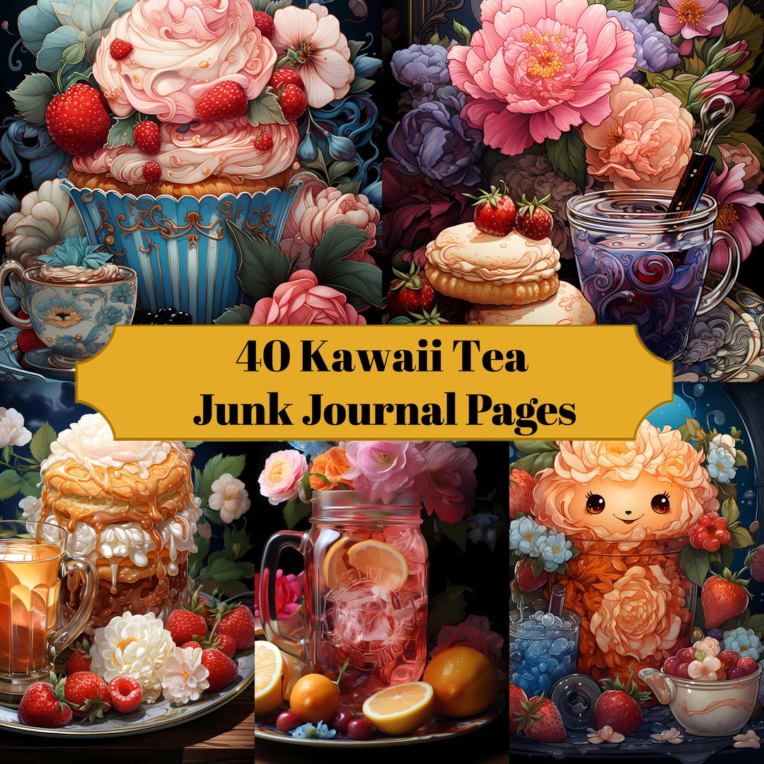 40 Kawaii Tea Junk Journal Pages - Cute Junk Journal for Scrapbooks ...
