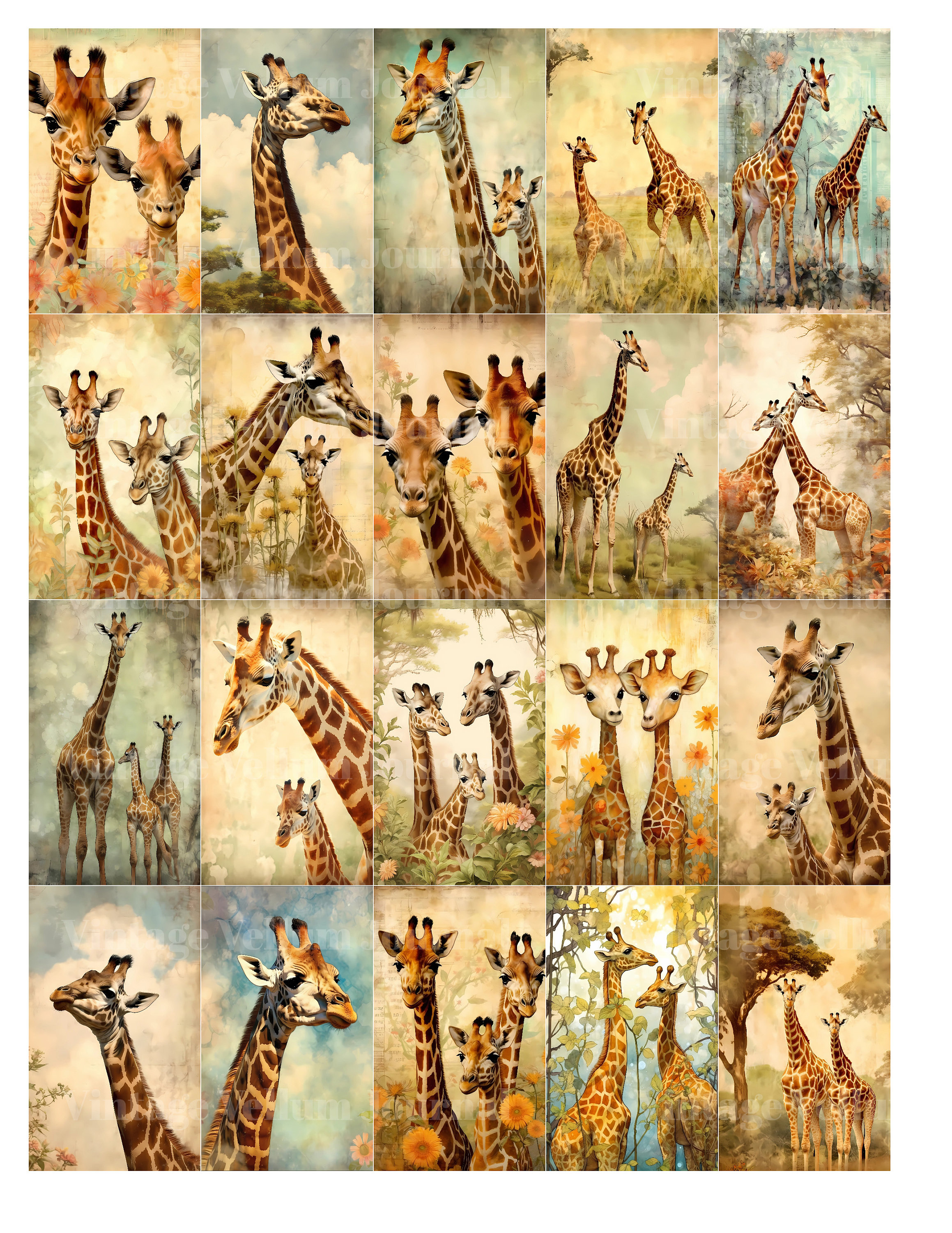 30 Baby Giraffe Junk Journal Pages Printable Baby Giraffes - Etsy
