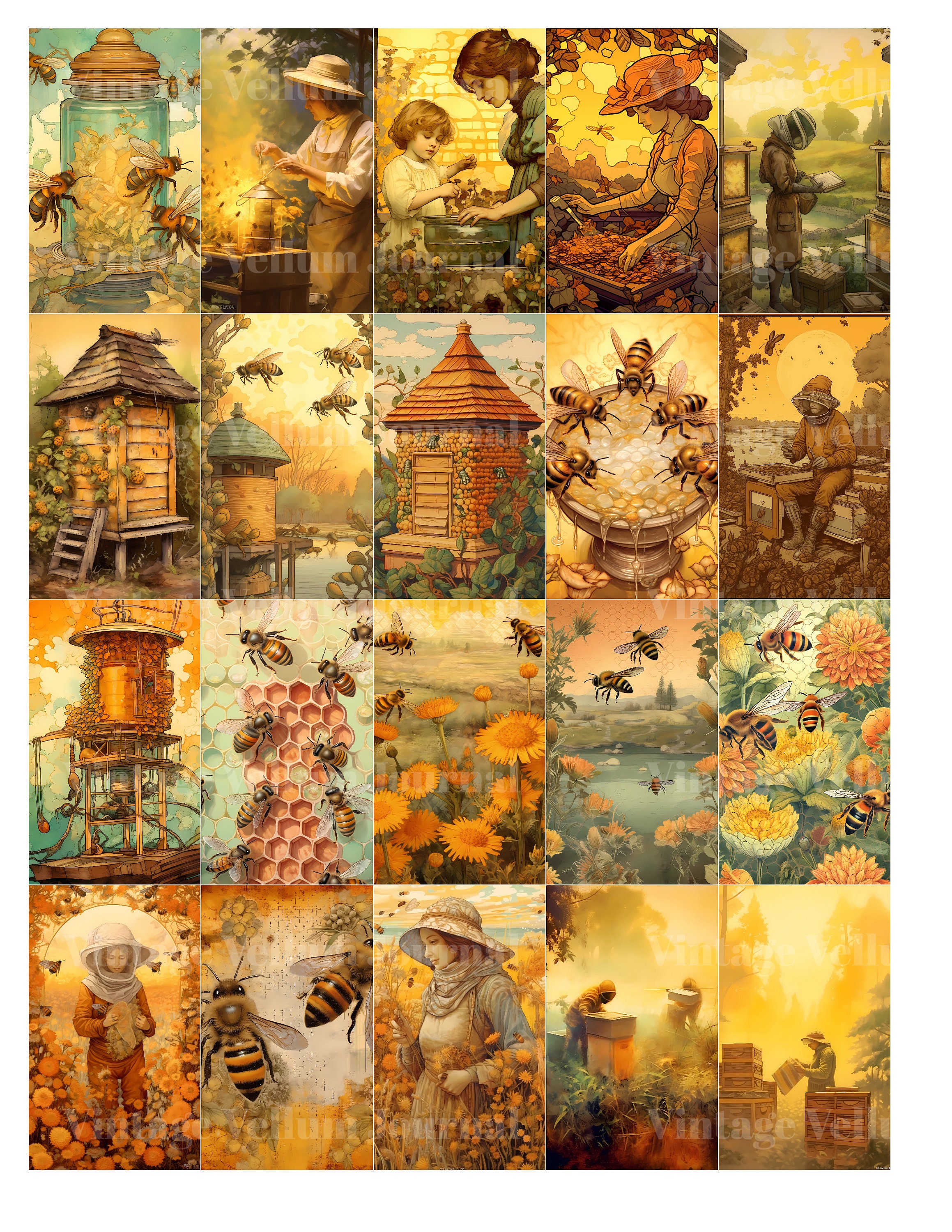 20 Bee Farm Junk Journal Pages - Printable Beekeeper Junk Journal for ...