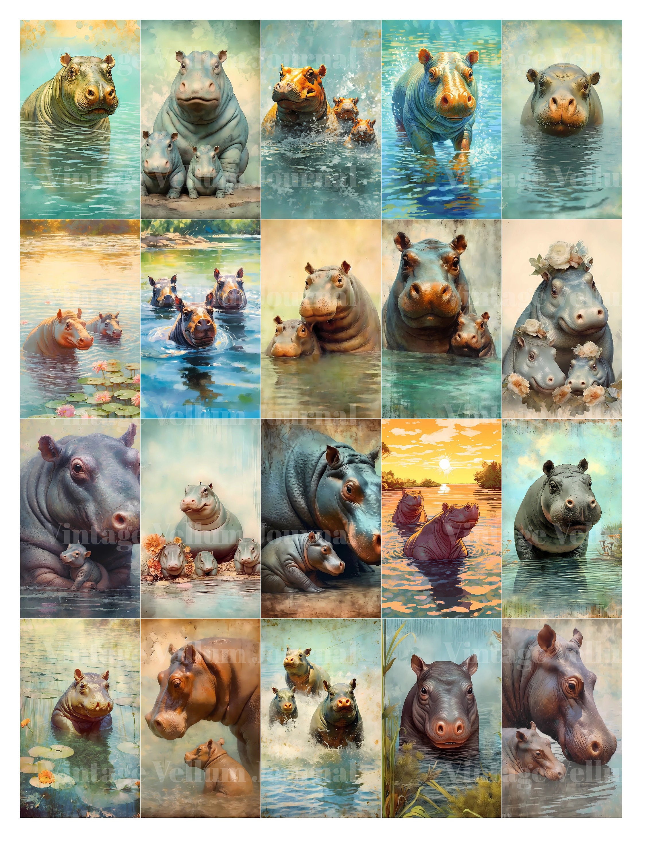 30 Baby Hippo Junk Journal Pages Printable Baby Hippo Junk - Etsy