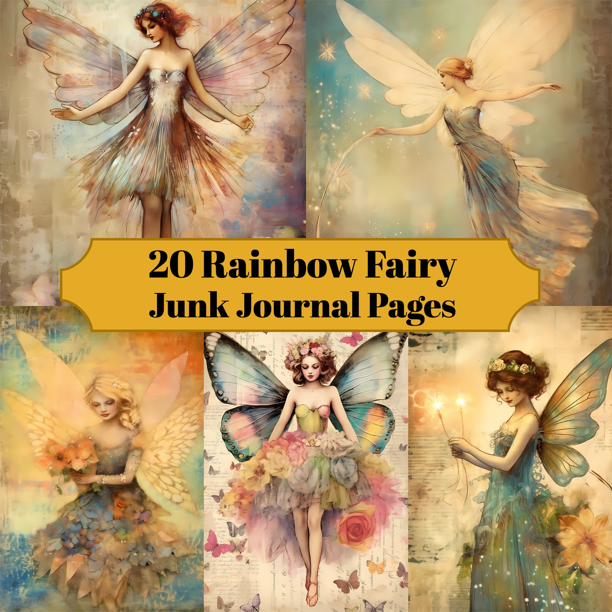20 Rainbow Fairies Junk Journal Pages Printable Vintage Fairy Junk ...