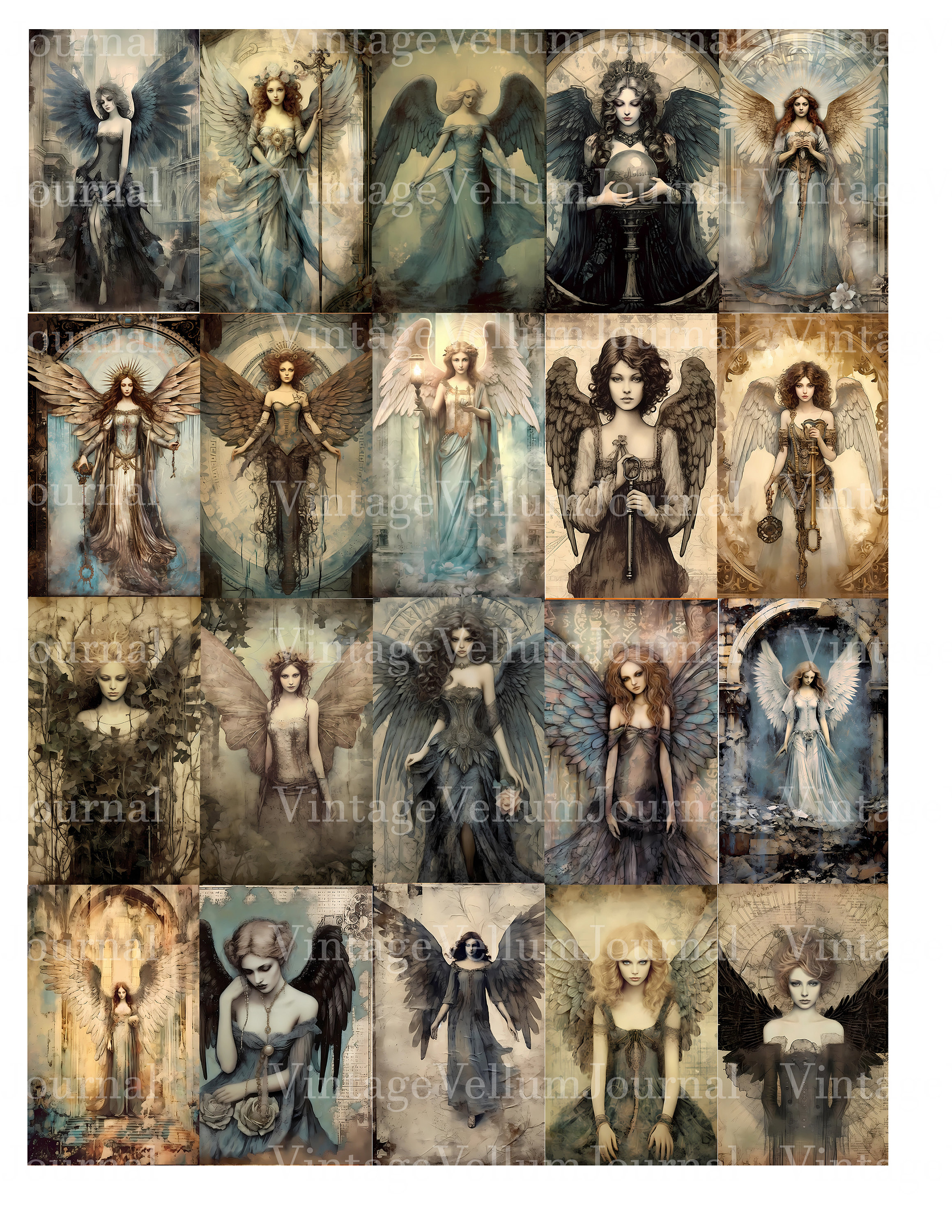 20 Gothic Angel Junk Journal Pages - Printable Vintage Angel Junk ...