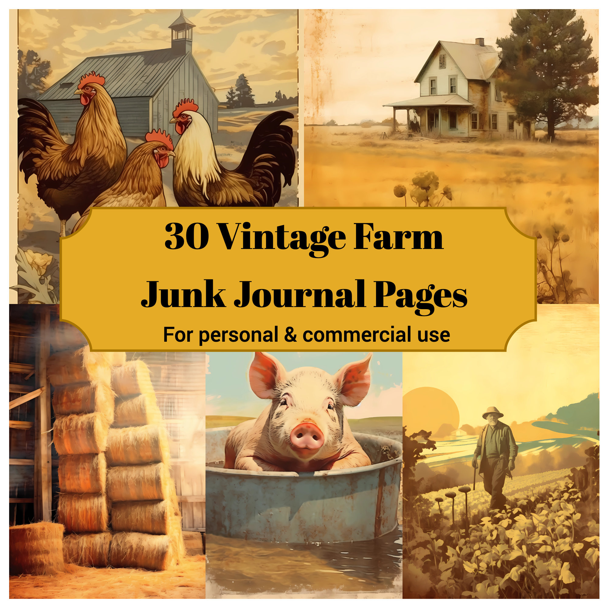 30 Vintage Farm Junk Journal Pages - Printable Farming Junk Journal for ...