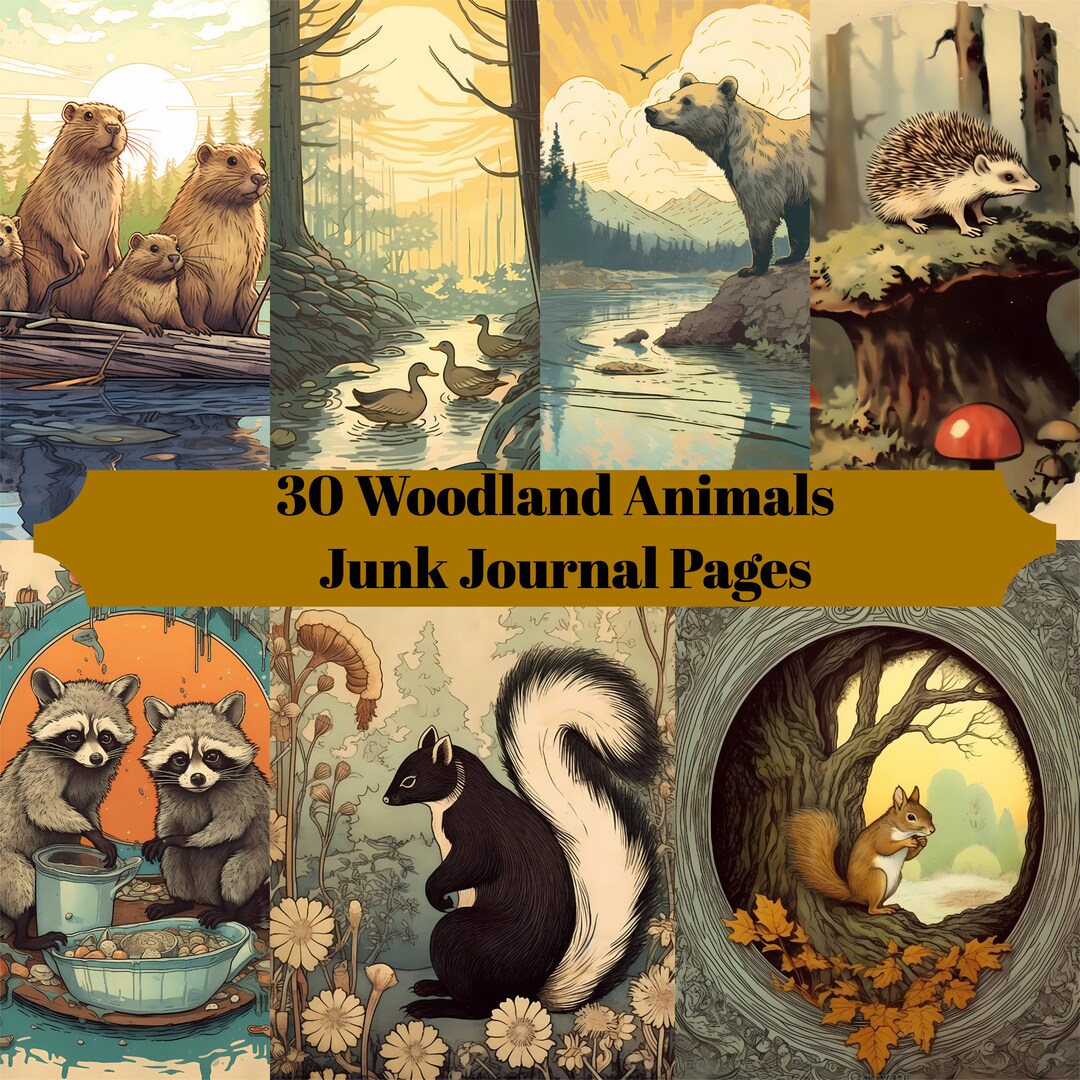 30 Woodland Animal Junk Journal Pages - Printable Animal Junk Journal ...