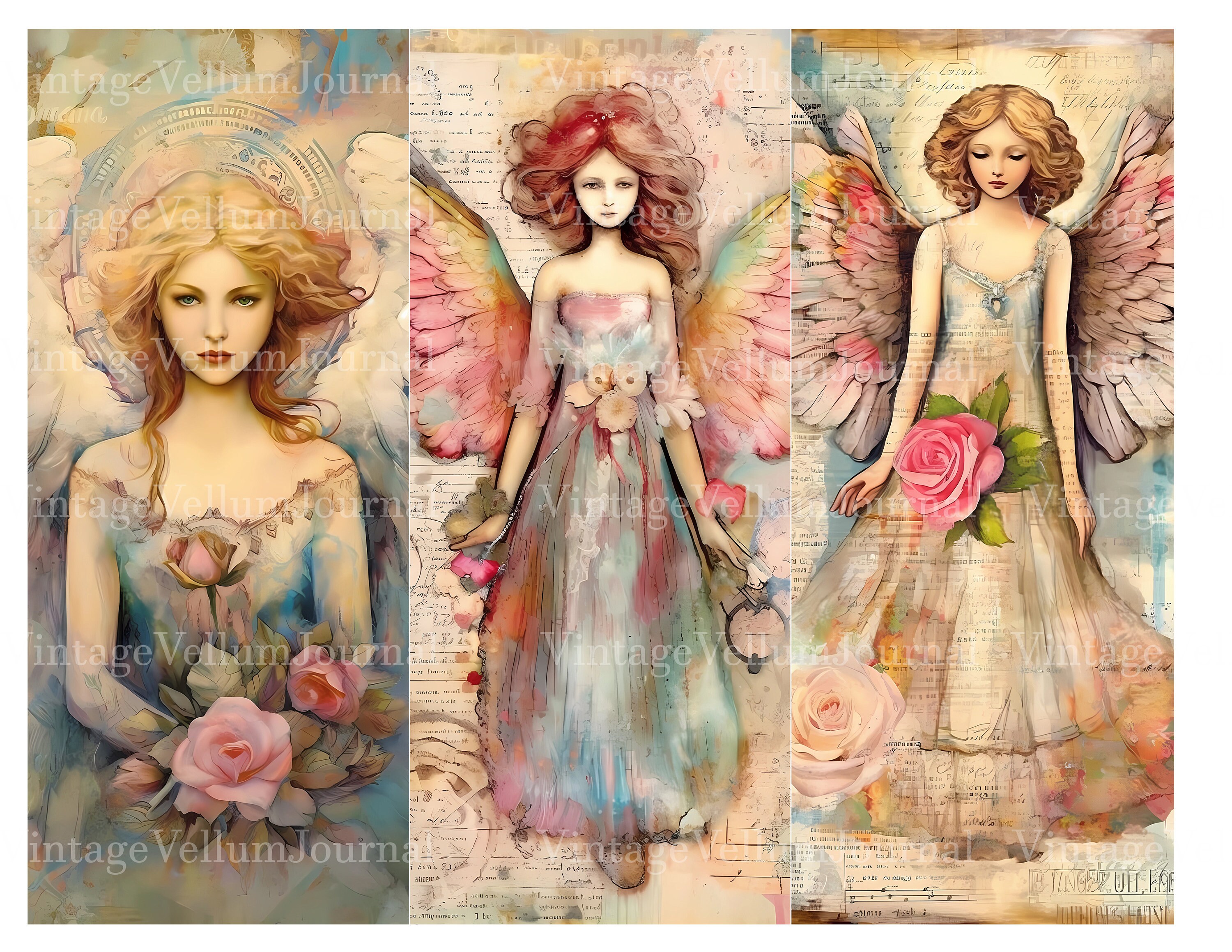 40 Rainbow Angel Junk Journal Pages Printable Vintage Angel - Etsy