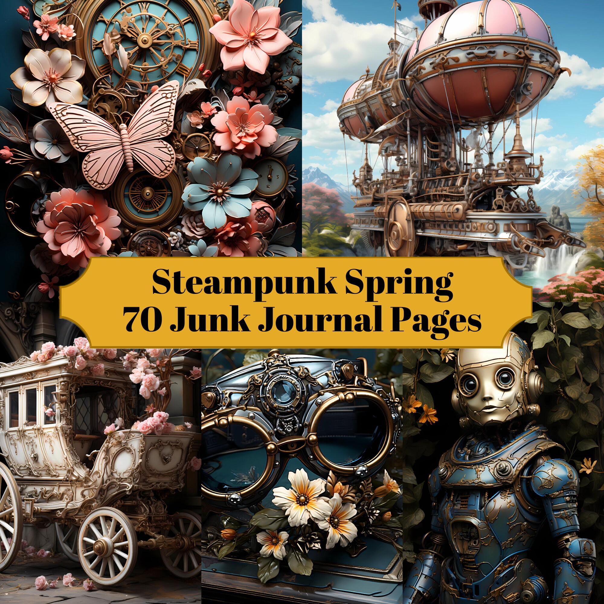 70 Steampunk Spring Junk Journal Pages Spring-themed Papers for ...