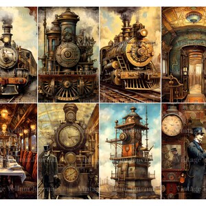 40 Steampunk Train World Junk Journal Pages - Printable Steampunk Train ...