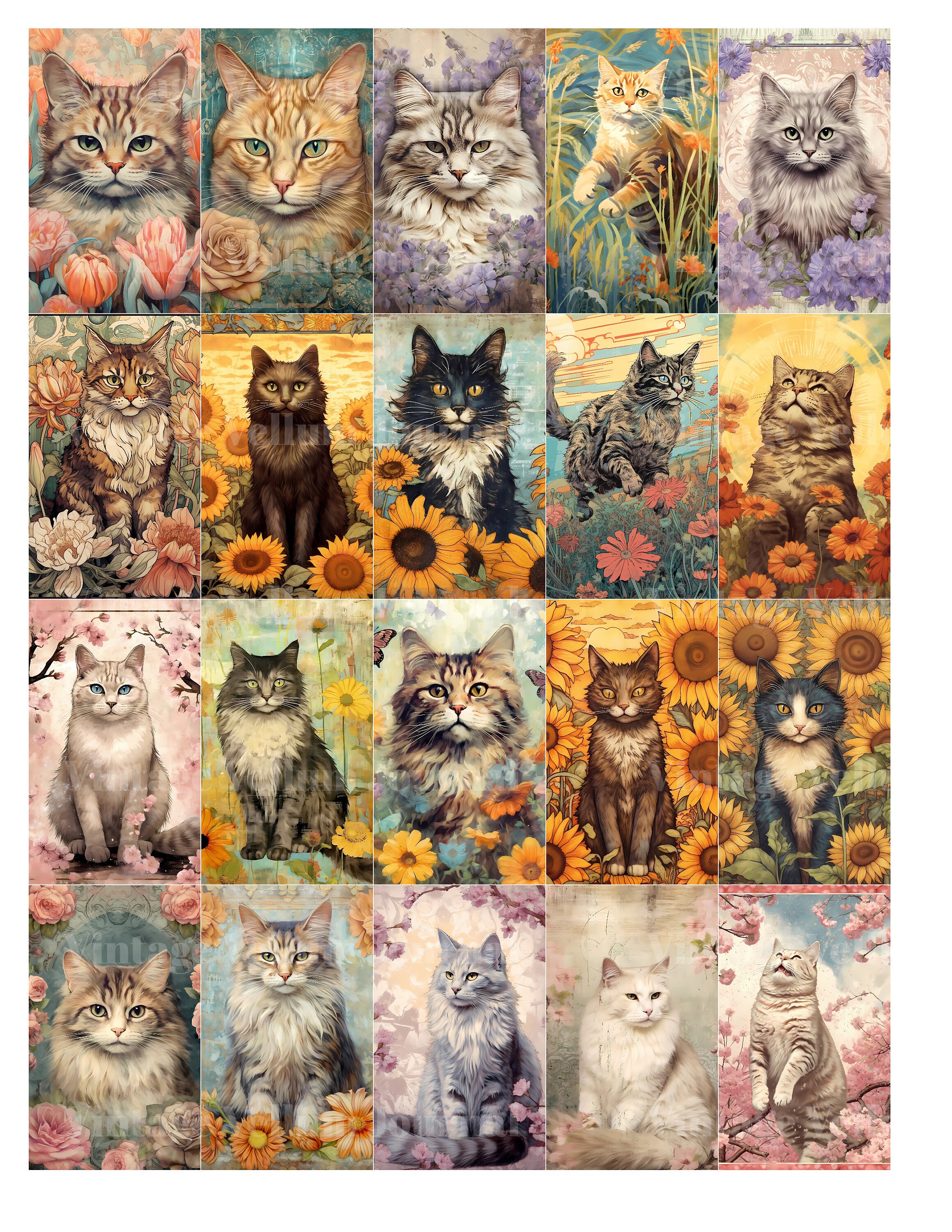 50 Flower Cat Junk Journal Pages Printable Cats Junk Journal - Etsy