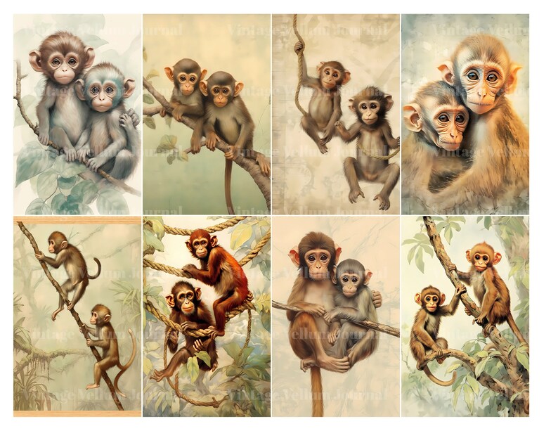 30 Baby Monkey Junk Journal Pages Printable Baby Monkeys - Etsy