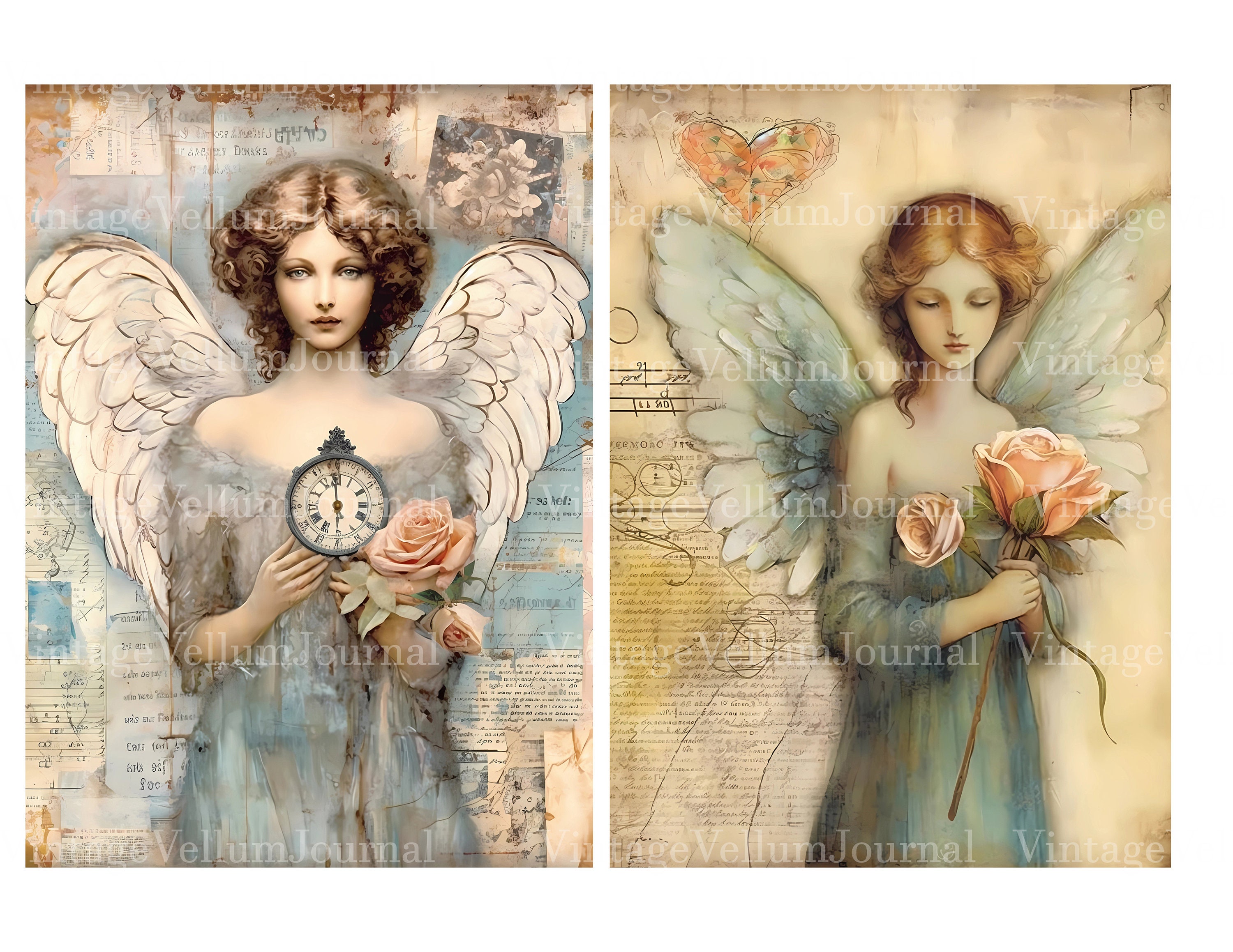 40 Lovely Angel Junk Journal Pages - Printable Vintage Angel Junk ...