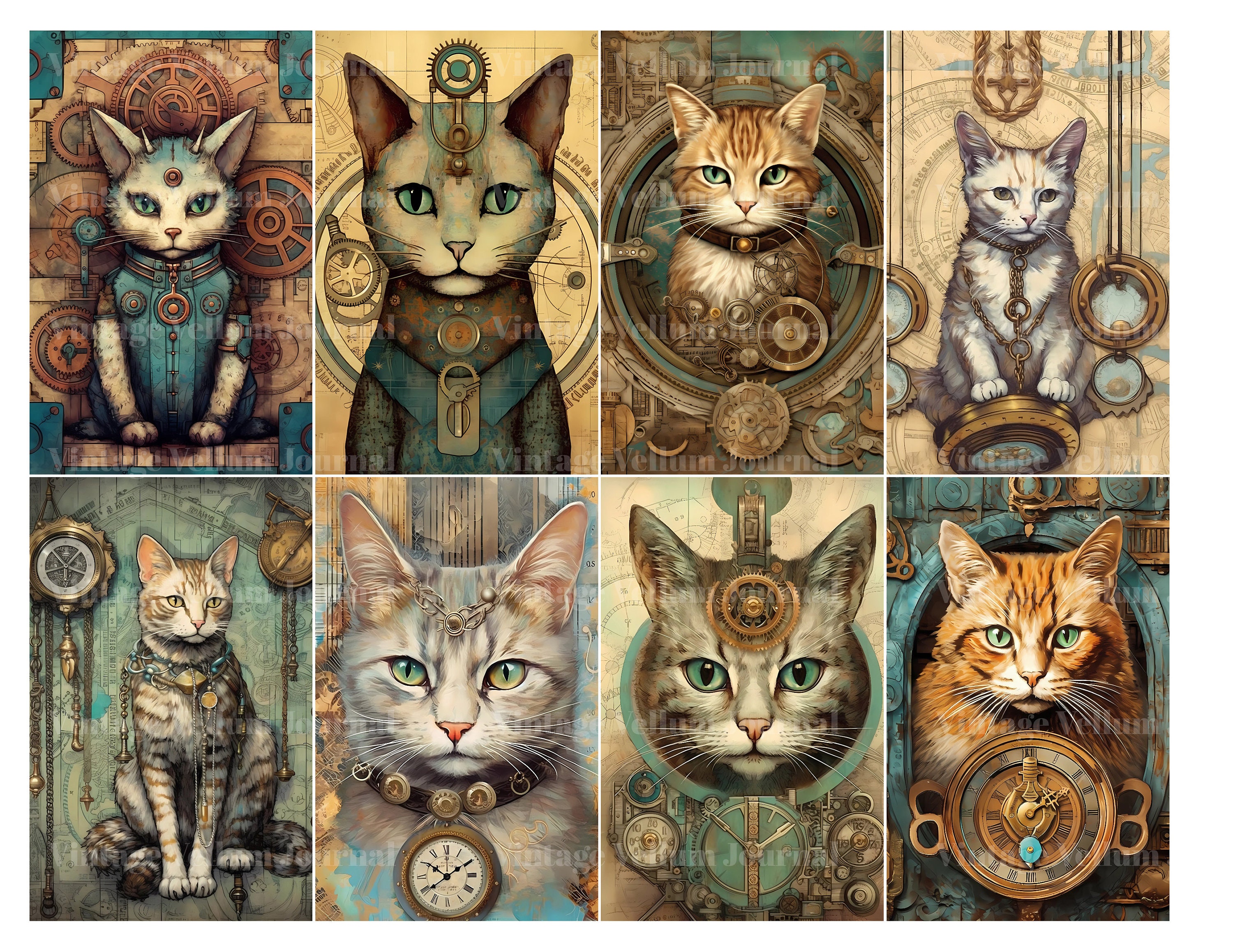 40 Steampunk Cat Junk Journal Pages Printable Steampunk Cats - Etsy