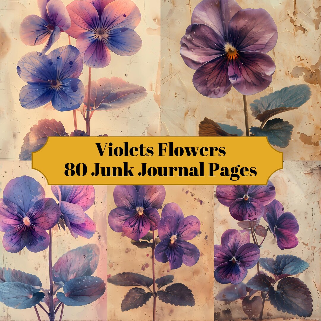 80 Violets Flowers Journal Pages - Floral Junk Journal for Scrapbooks ...