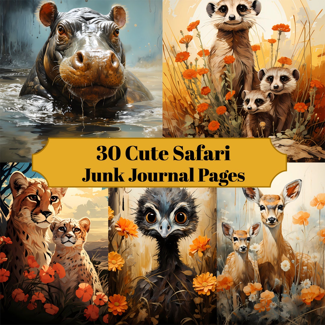 30 Cute Safari Animal Junk Journal Pages - Printable Animal Junk ...